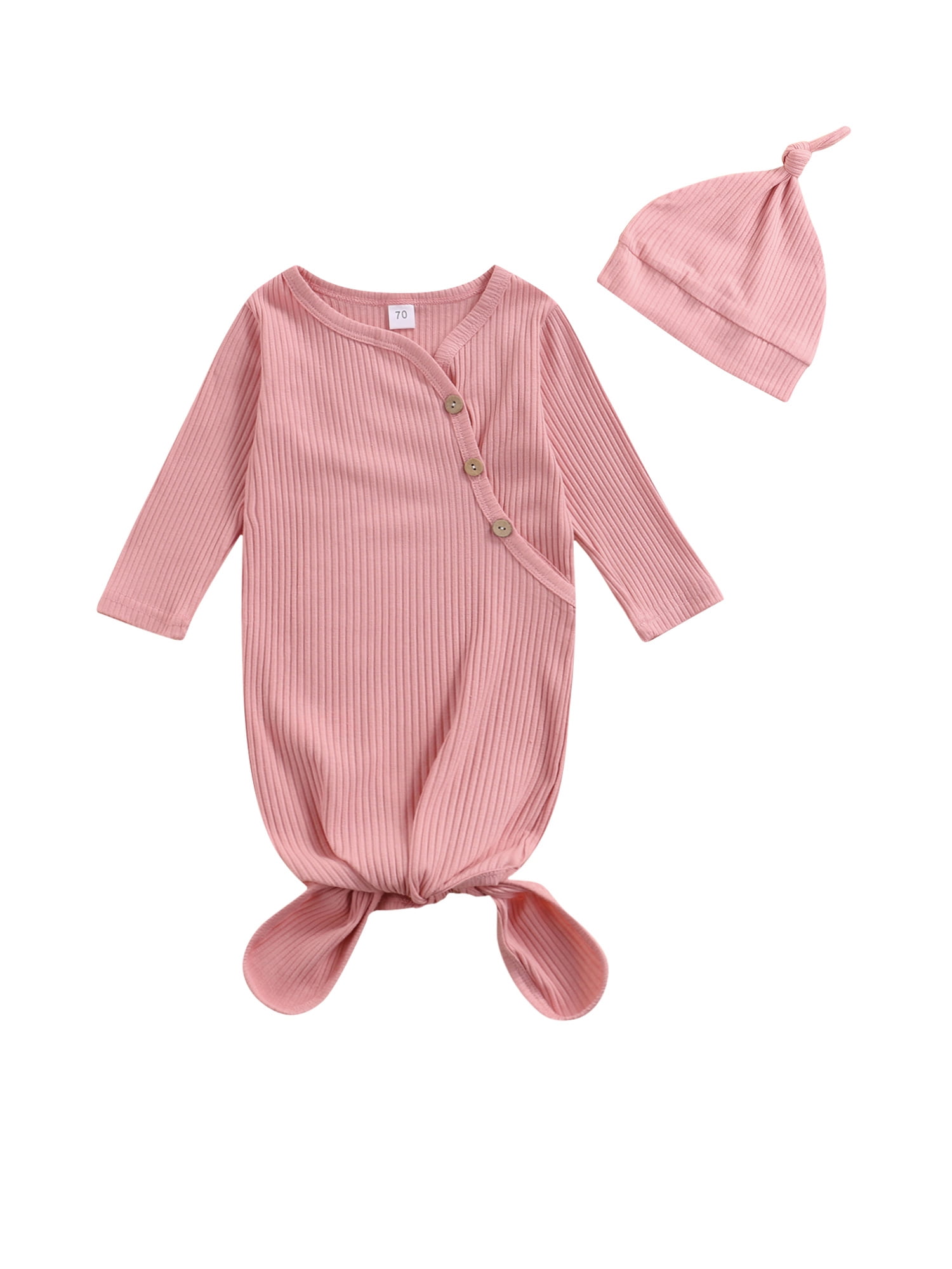 Newborn Baby Girl Boy Knotted Nightgown Long Sleeve Sleeper Gown Romper ...