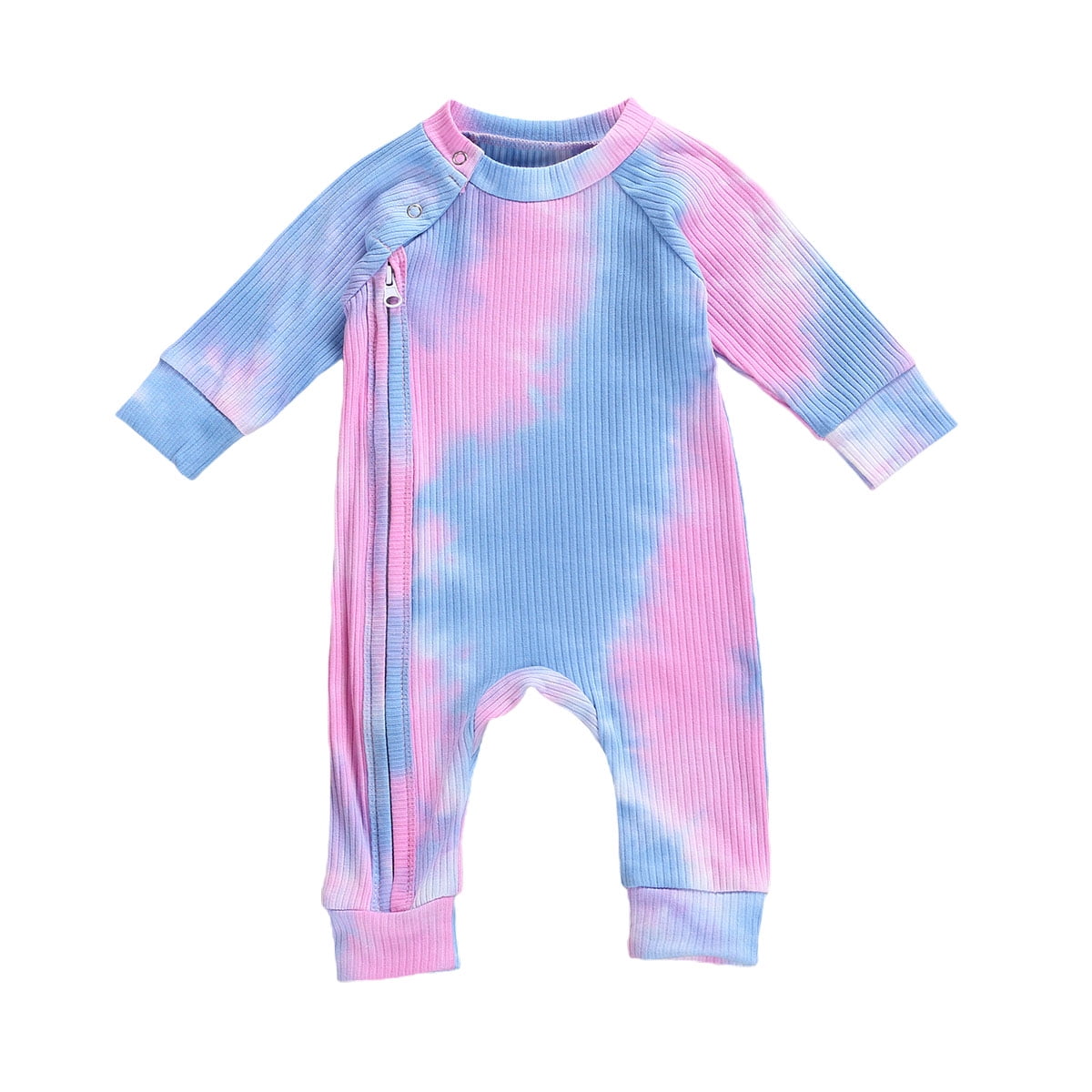 Newborn Baby Girl Boy Long Sleeve Zipper Romper Jumpsuits Tie Dye ...