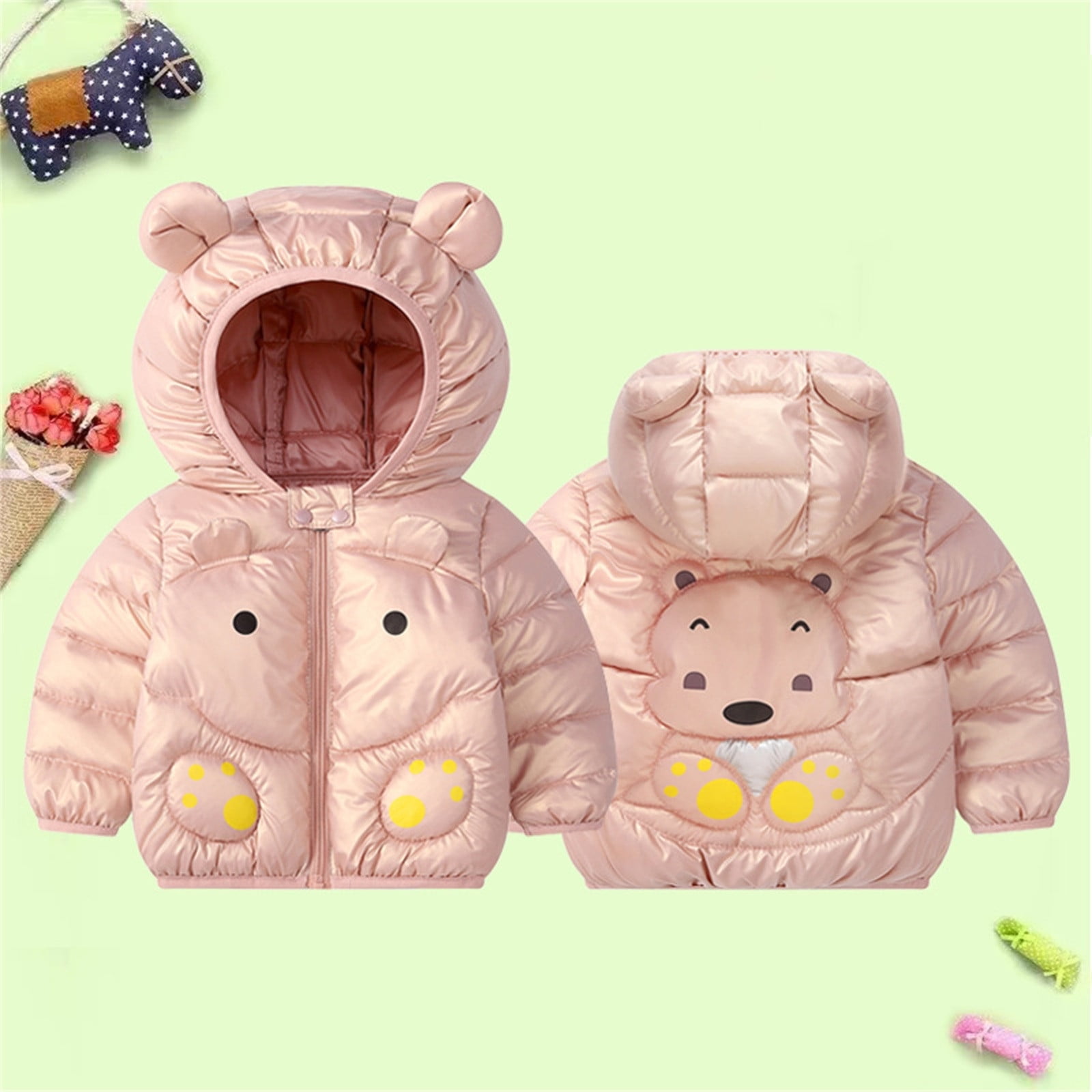 Newborn Baby Girl Boy Winter Down Coat Bear Ear Hooded Jacket Fleece ...