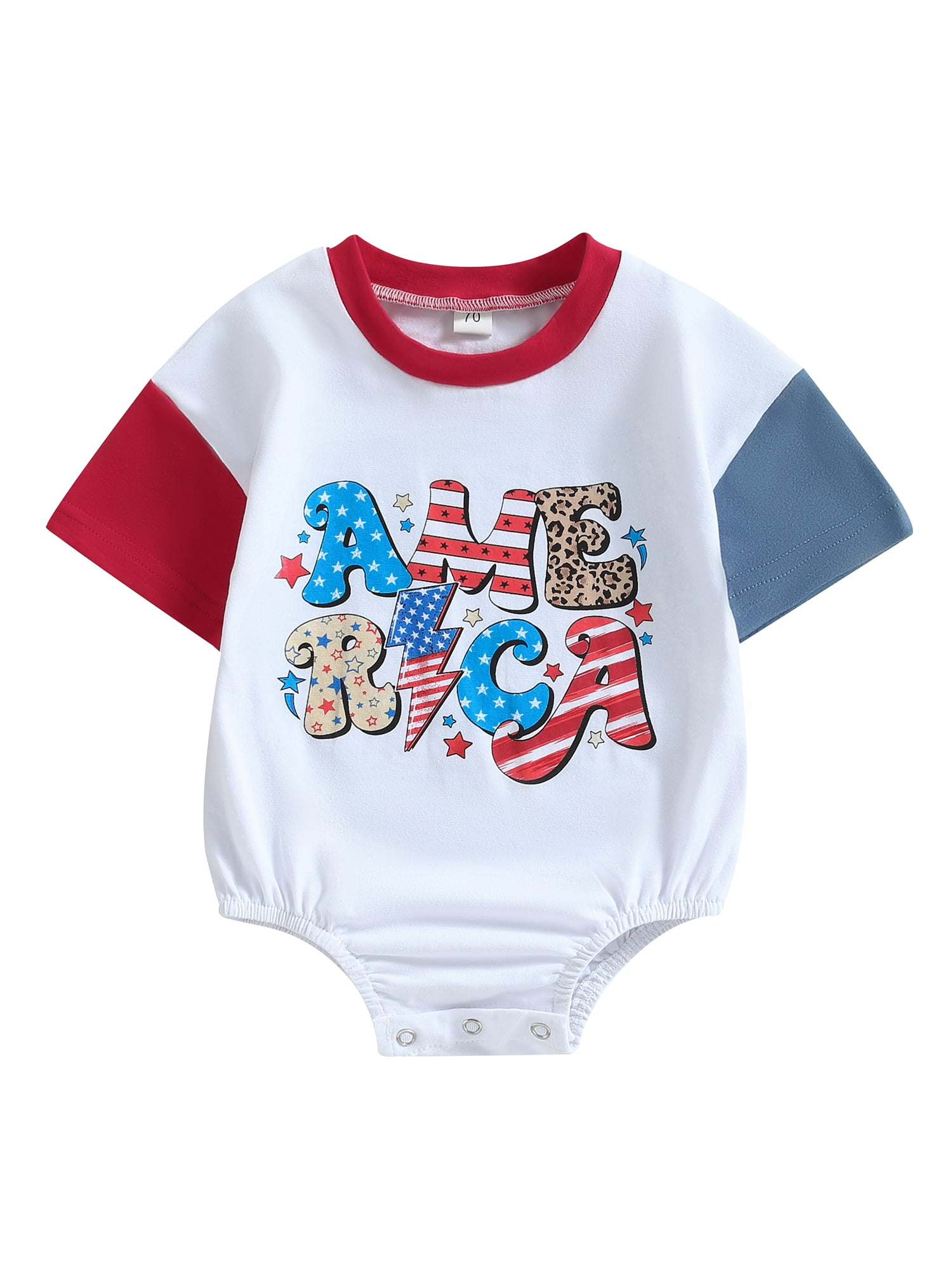 Newborn Baby Girl Boys 4th of July Oversized Bubble Romper America Colorblock Short Sleeve One ...