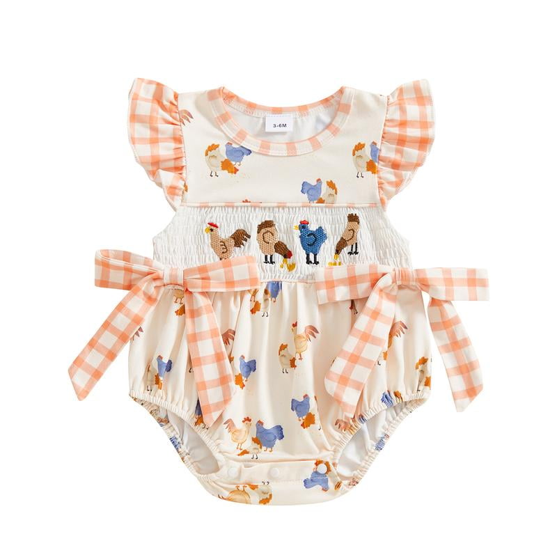 Newborn Baby Girl Bubble Romper Farm Chicken Staff Outfit Ruffles ...