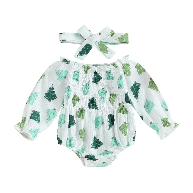 Newborn Baby Girl Christmas Outfit Candy Cane Ruched Romper Ruffle Long Sleeve Smocked Bodysuit ...