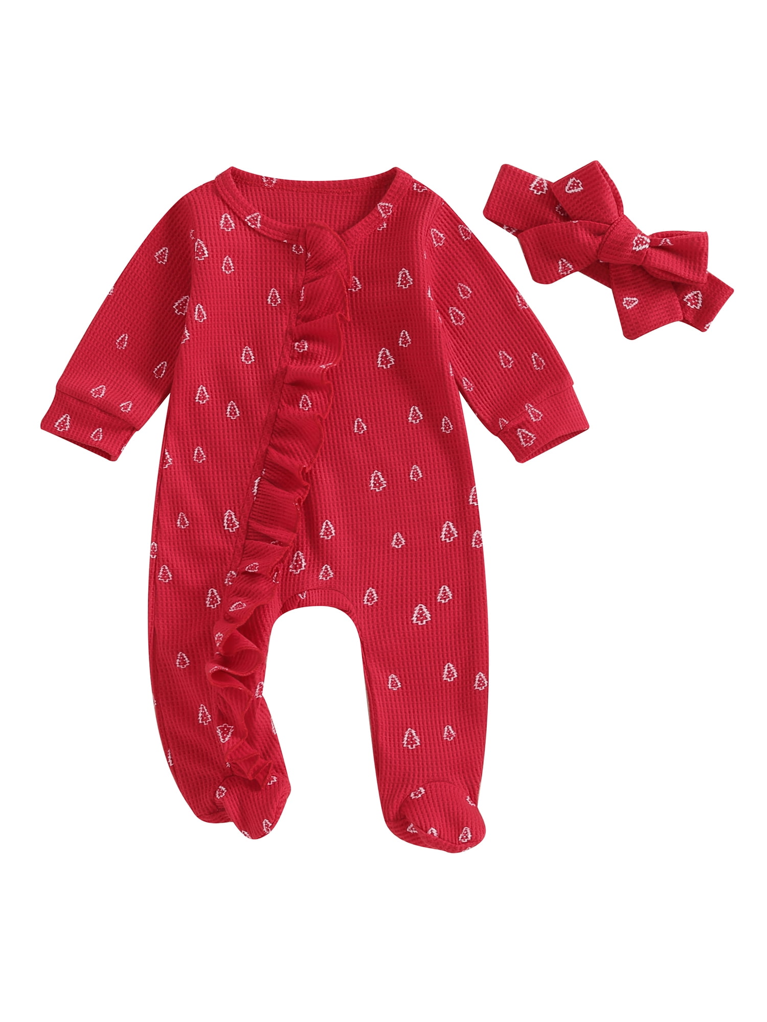 Newborn Baby Girl Christmas Outfit Infant Long Sleeve Footie Romper One Piece Jumpsuit ...