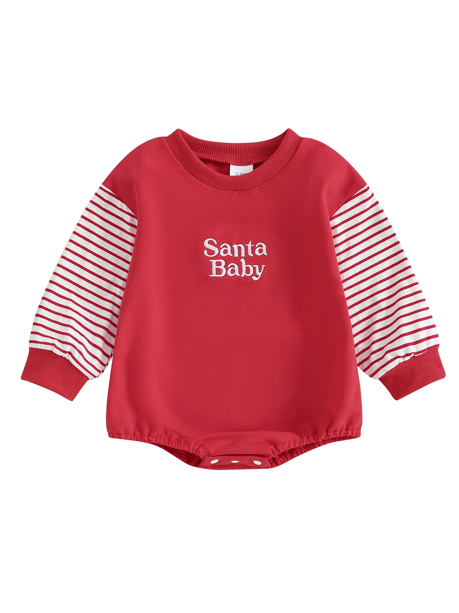 Newborn Baby Girl Christmas Outfit Long Sleeve Sweatshirt Romper Santa Baby Onesie Striped ...