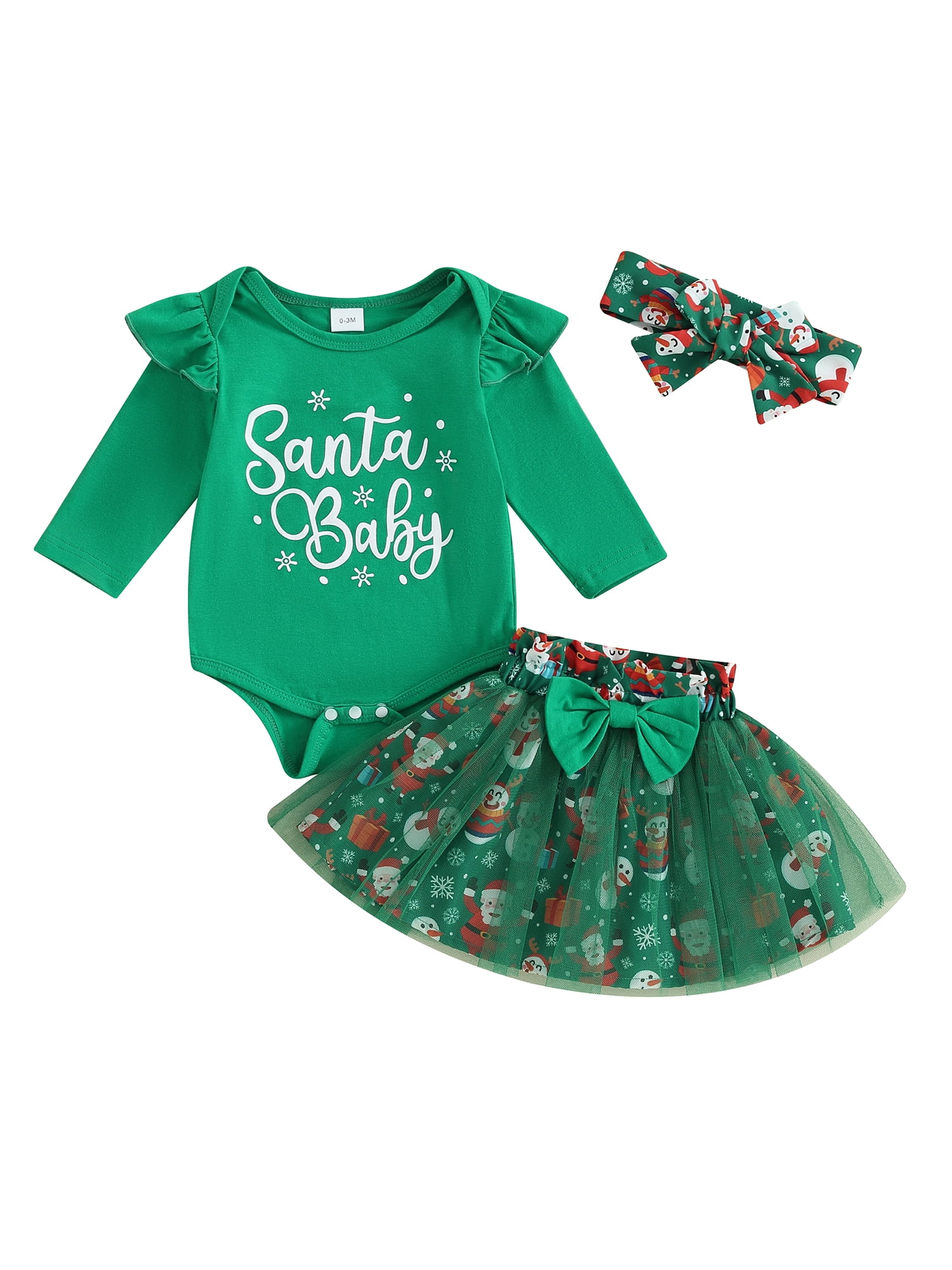 Newborn Baby Girl Christmas Outfit Santa Baby Onesie Romper Tutu Tulle Skirt Set Headband 3Pcs ...