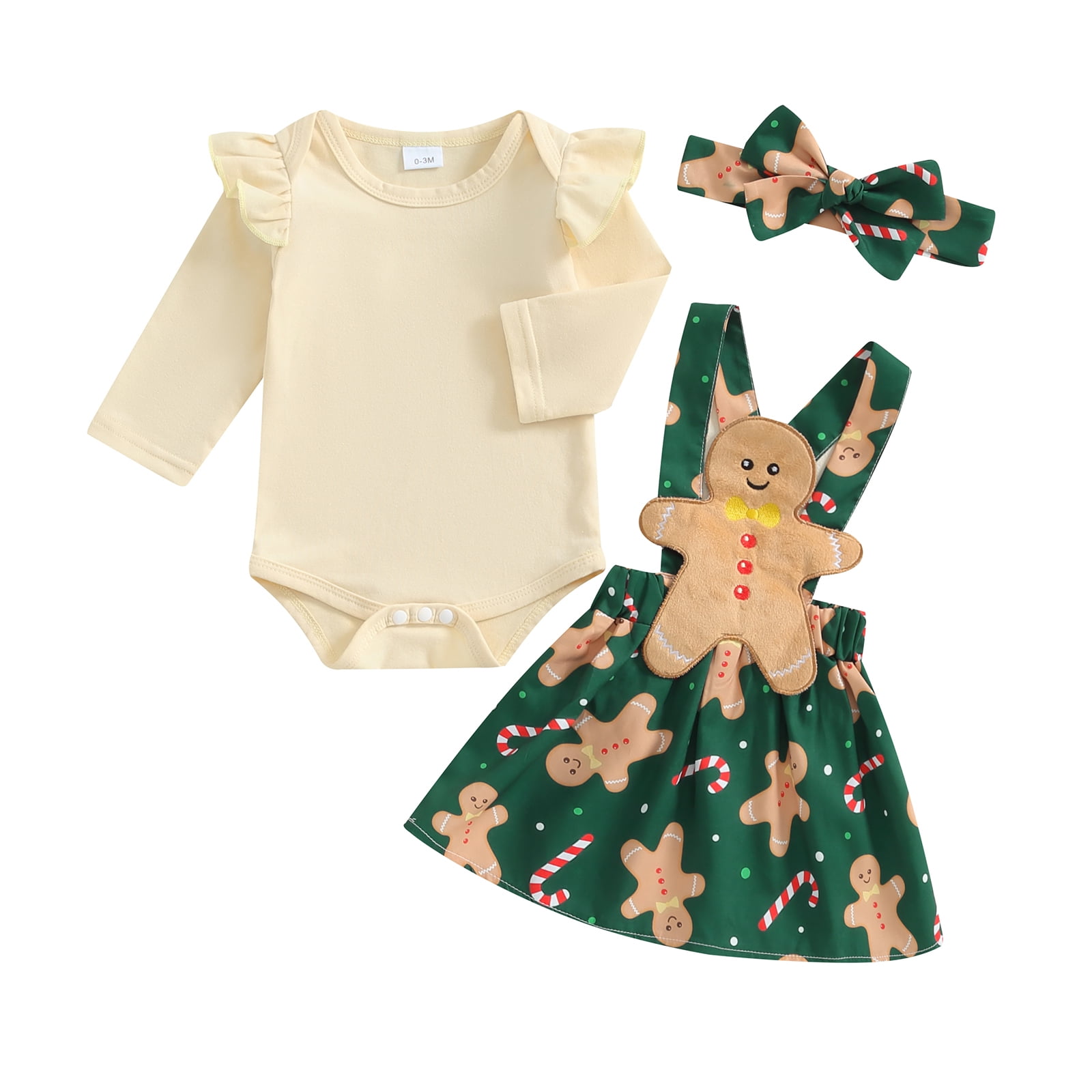 Newborn Baby Girl Christmas Outfits Long Sleeve Romper Dress Headband 3Pcs Xmas Skirt Set ...