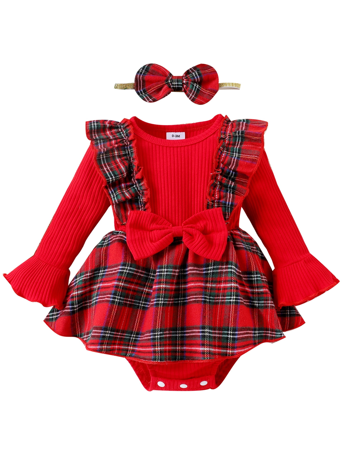 Newborn Baby Girl Christmas Outfits Long Sleeve Velvet Romper Lace Dress Clothes Fall Winter ...