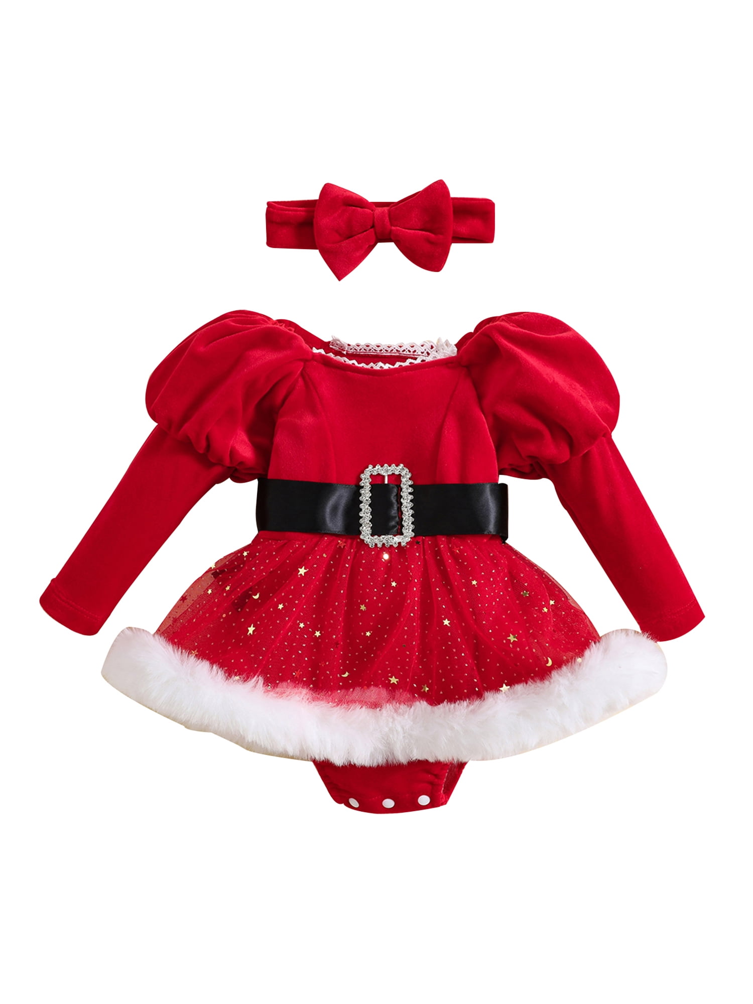 Newborn Baby Girl Christmas Outfits Santa Romper Dress Velvet Long ...