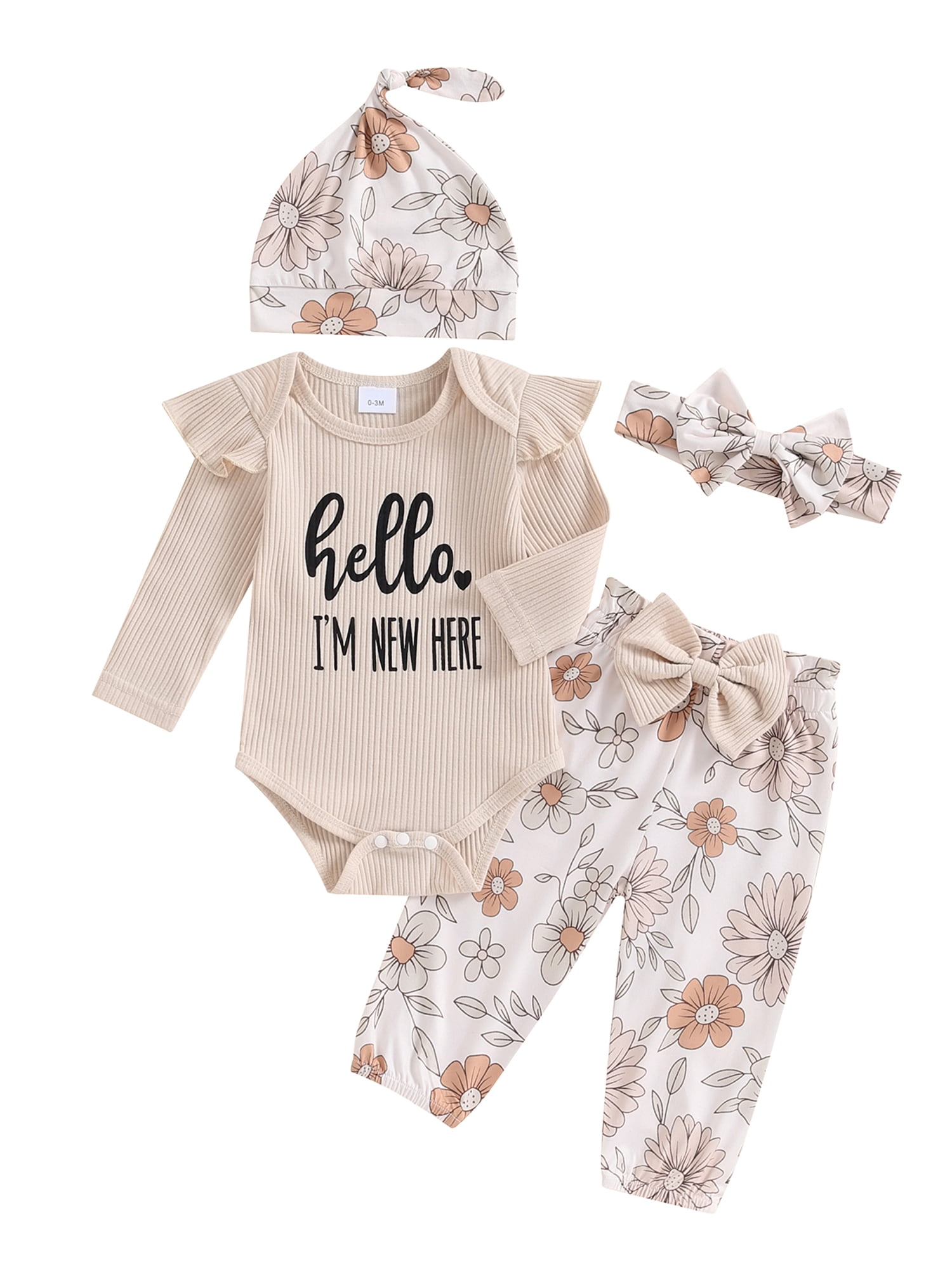 Newborn Baby Girl Clothes Hello I'm New Here Letter Romper+Floral Pants ...