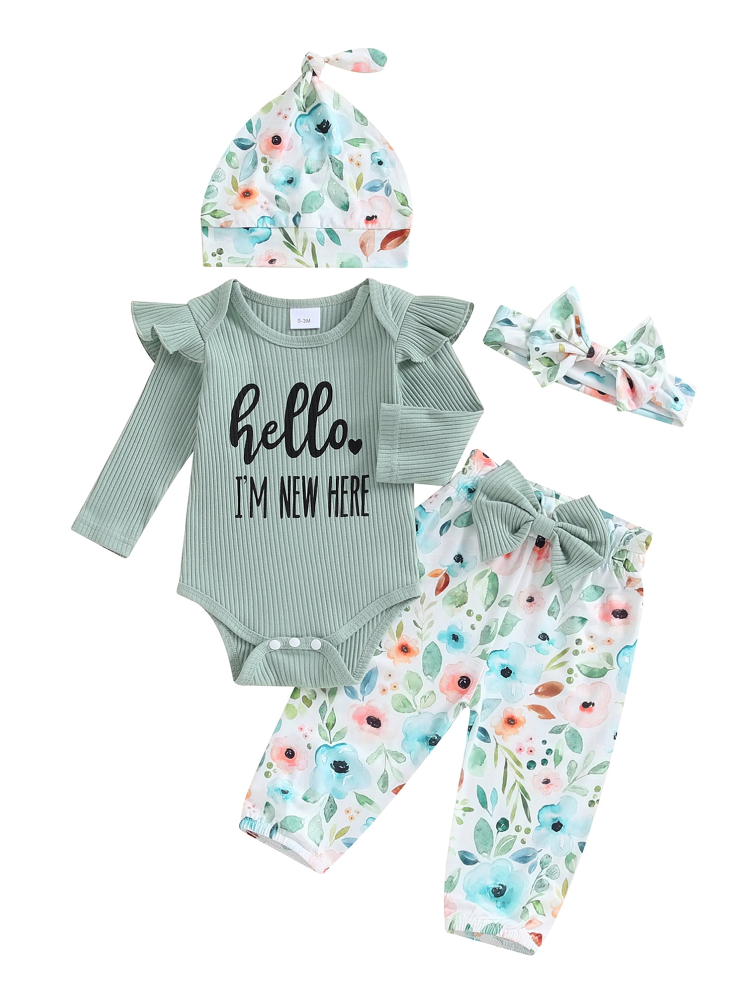 Newborn Baby Girl Clothes Hello I'm New Here Letter Romper+Floral Pants ...