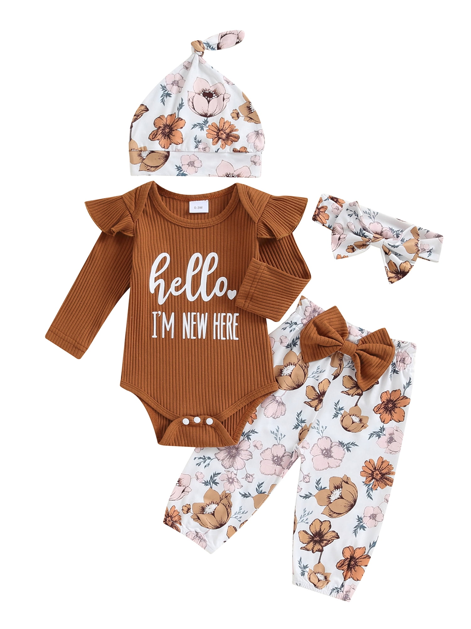 Newborn Baby Girl Clothes Hello I'm New Here Letter Romper+Floral Pants ...