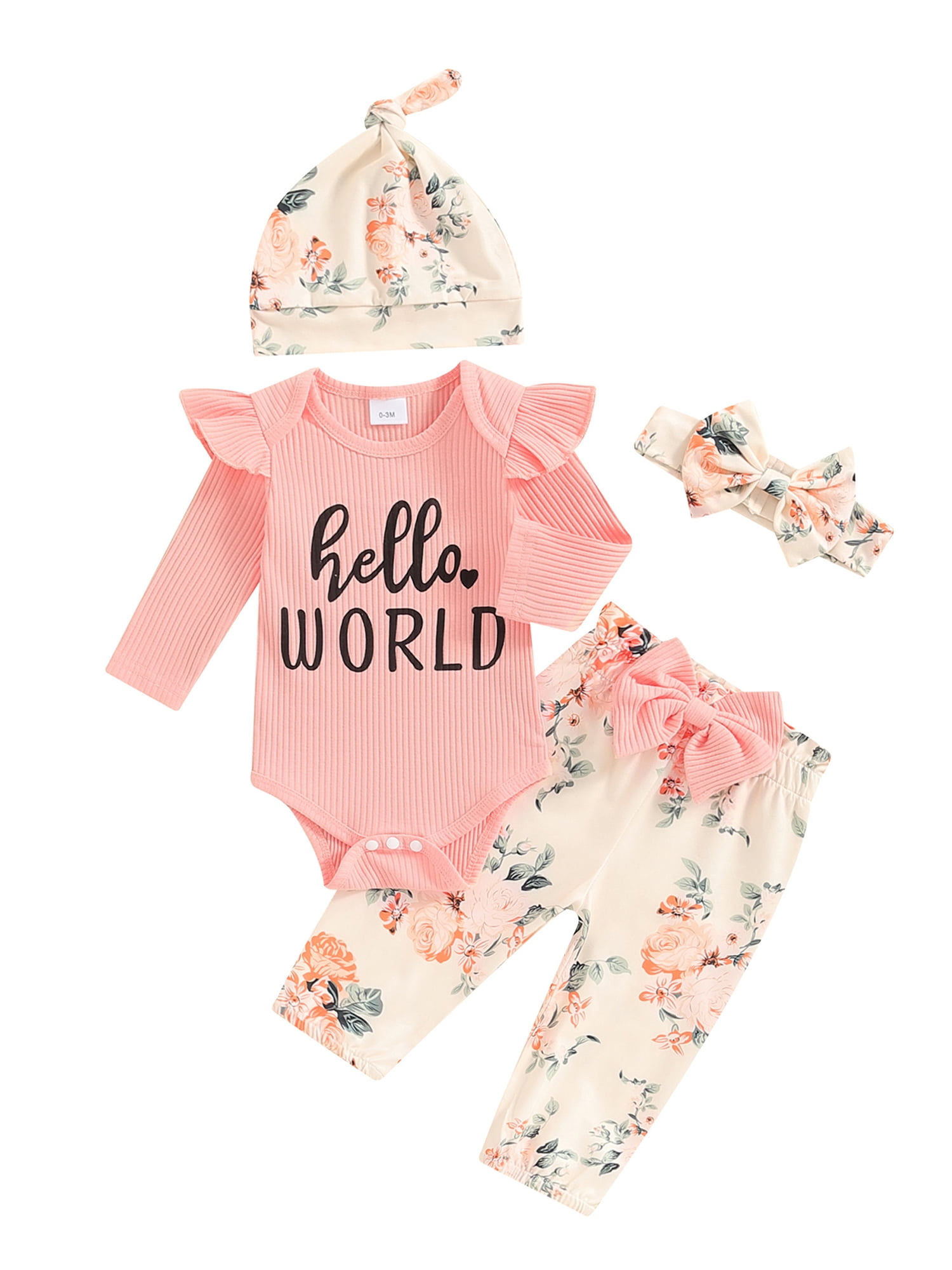 Newborn Baby Girl Clothes Hello I'm New Here Letter Romper+Floral Pants ...