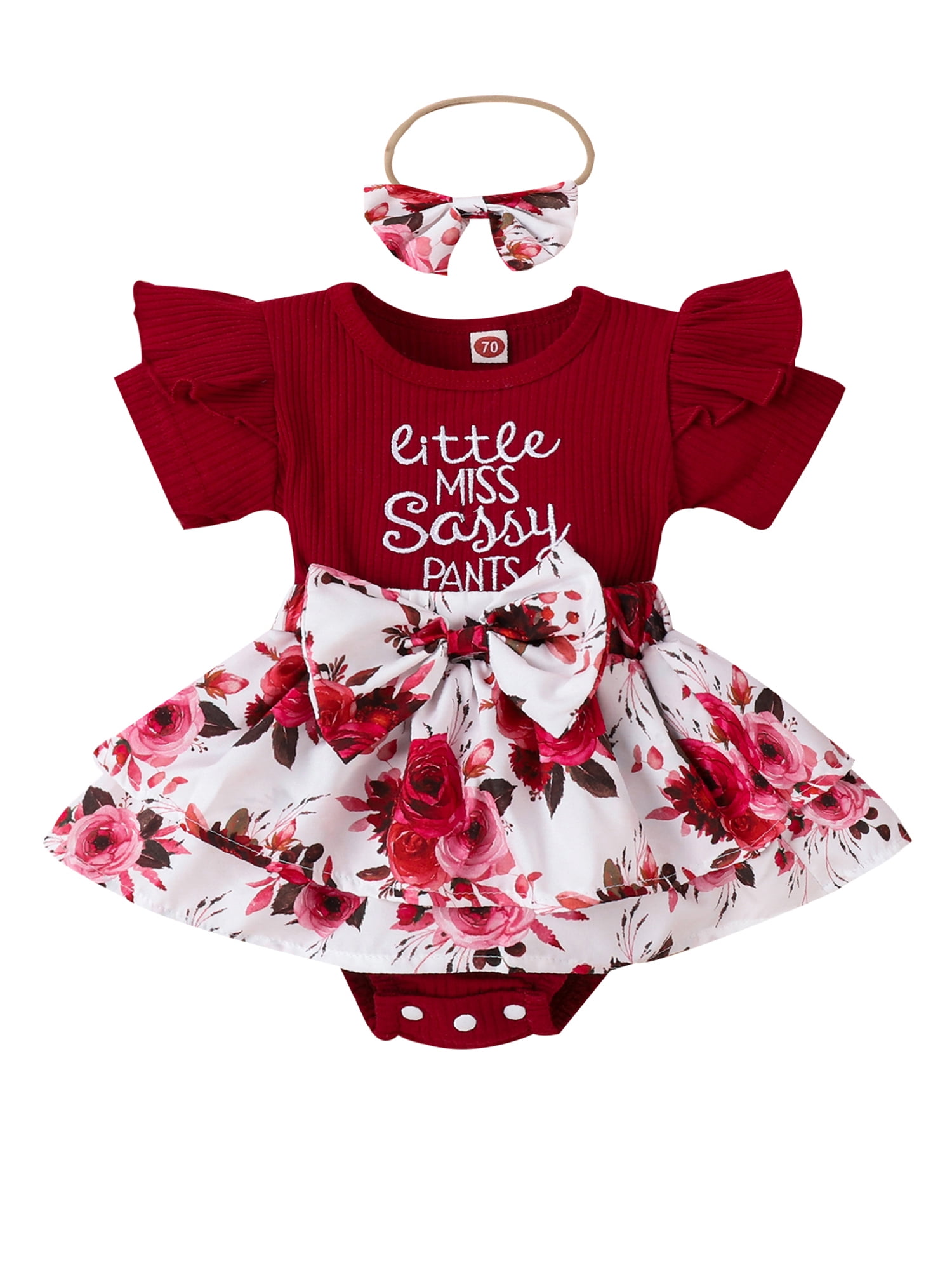 Newborn Baby Girl Clothes Infant Bowknot Floral Romper Dress Ruffle Bodysuit Jumpsuit Headband ...