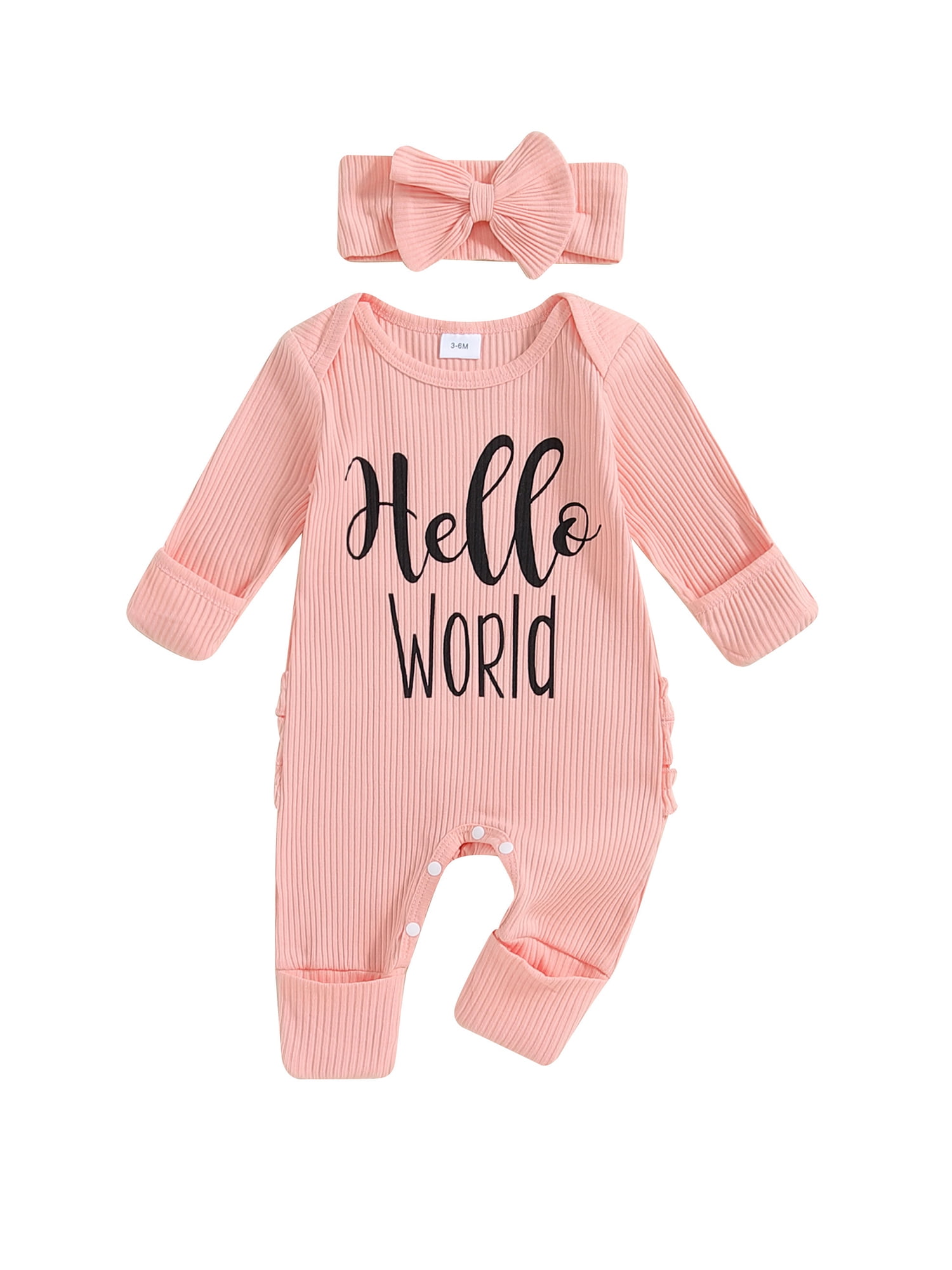 Newborn Baby Girl Coming Home Outfit Long Sleeve Letter Romper Ribbed ...
