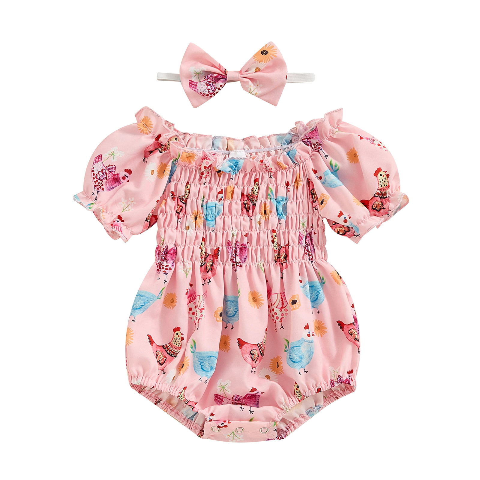 Newborn Baby Girl Farm Outfit Animal Chicken Short Sleeve Romper ...