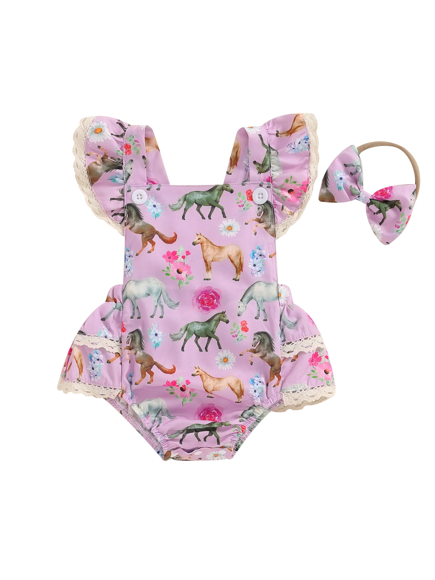 Newborn Baby Girl Farm Outfit Animal Horse Cow Print Romper Fly ...