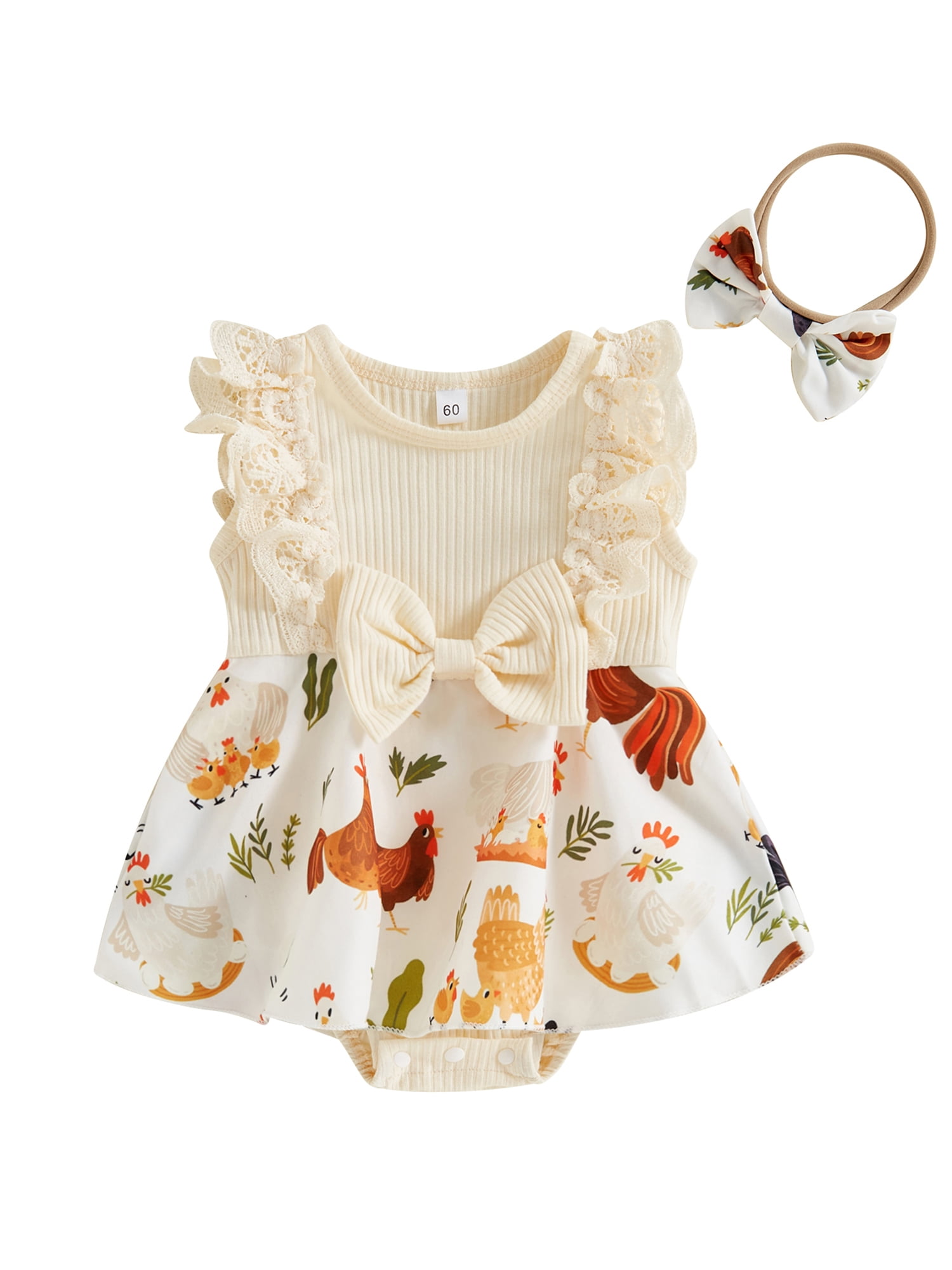 Newborn Baby Girl Farm Outfit Chicken Print Romper Dress Sleeveless ...
