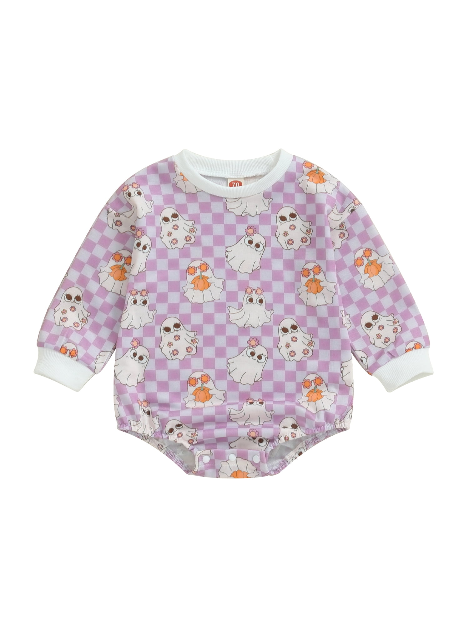 Newborn Baby Girl Halloween Outfit Cute Plaid Ghost Sweatshirt Bubble ...