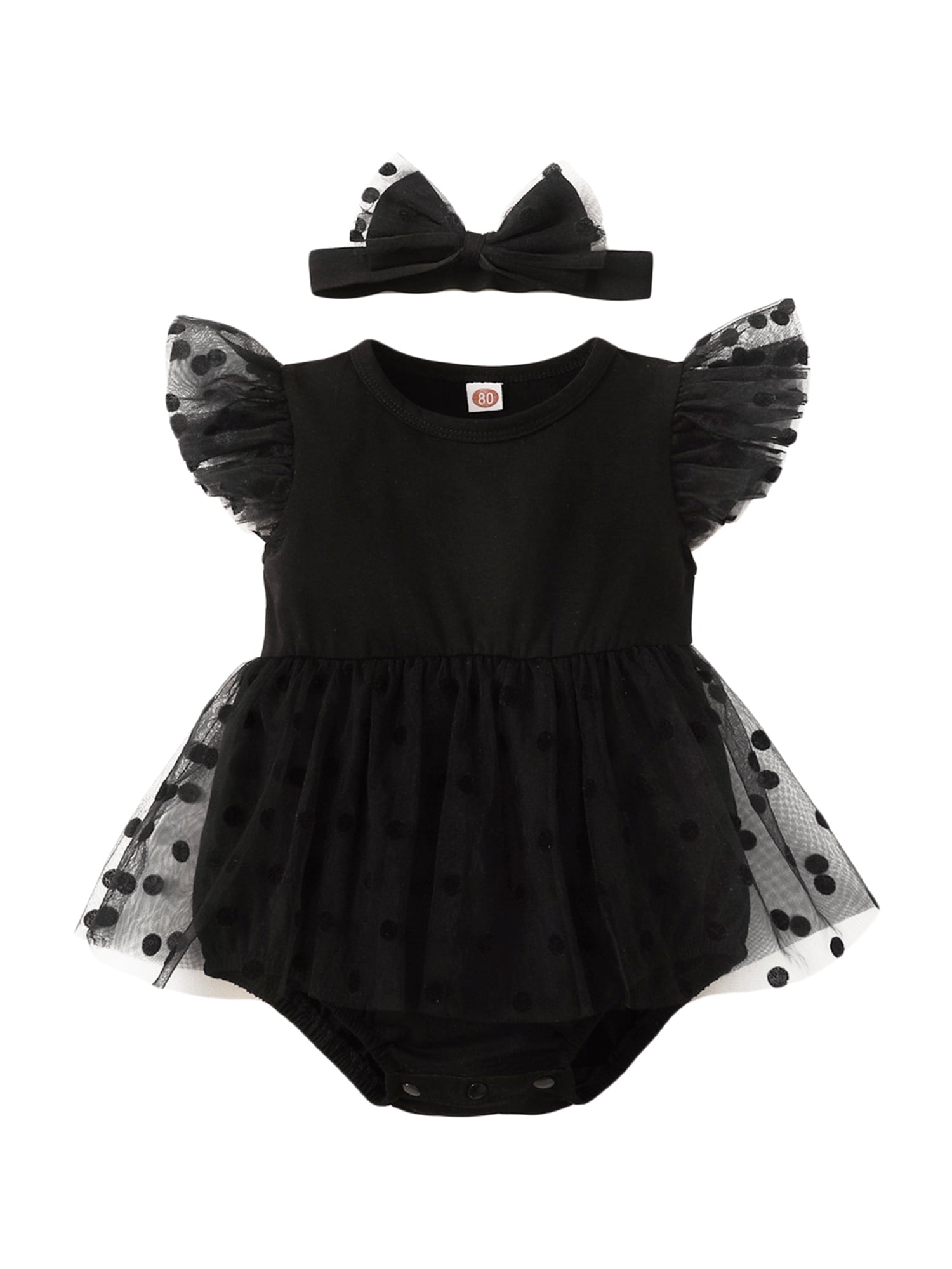 Newborn Baby Girl Halloween Outfit Flying Sleeve Romper Tutu Dress Tulle Skirts Hem Bodysuit ...