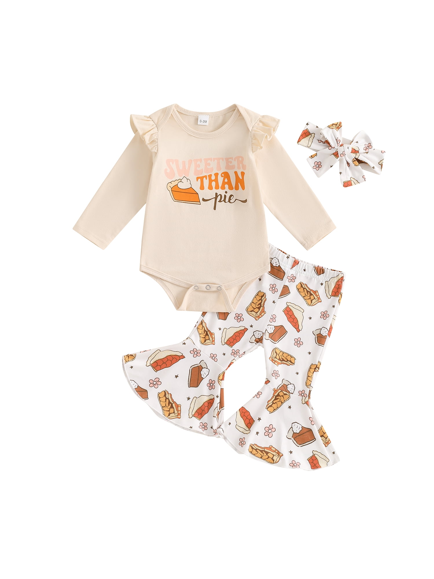 Newborn Baby Girl Halloween Outfits Long Sleeve Romper Tops Pumpkin Bell-Bottom Flare Pants ...