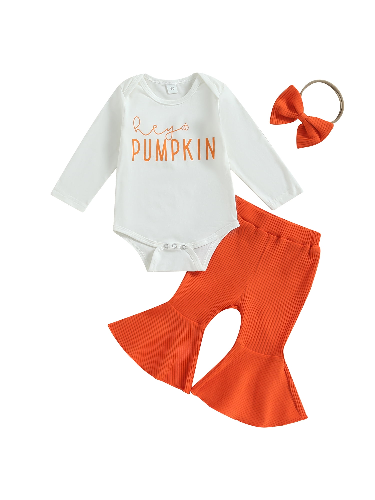 Newborn Baby Girl Halloween Outfits Long Sleeve Romper Tops Pumpkin Bell-Bottom Flare Pants ...
