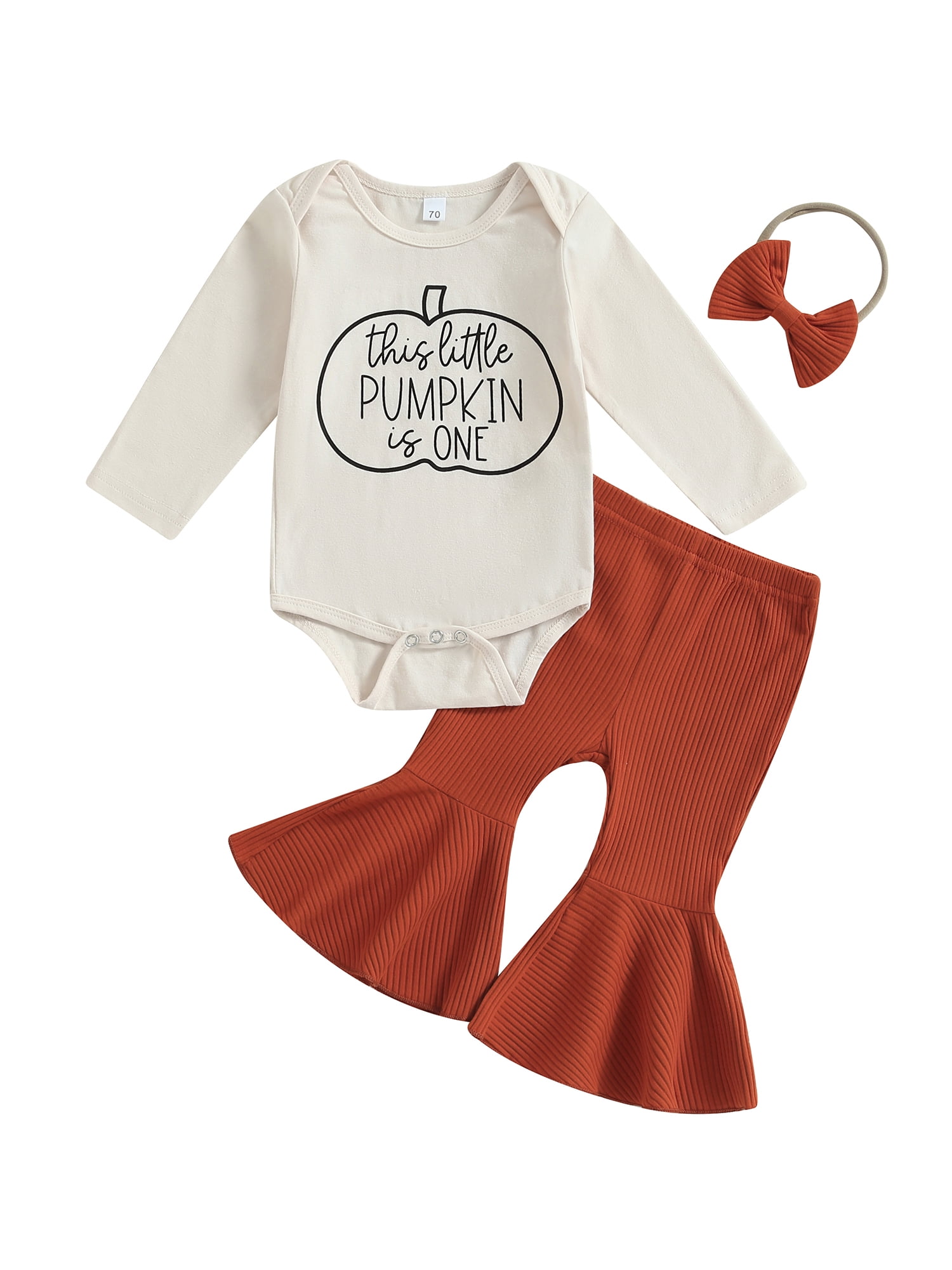 Newborn Baby Girl Halloween Outfits Long Sleeve Romper Tops Pumpkin Bell-Bottom Flare Pants ...