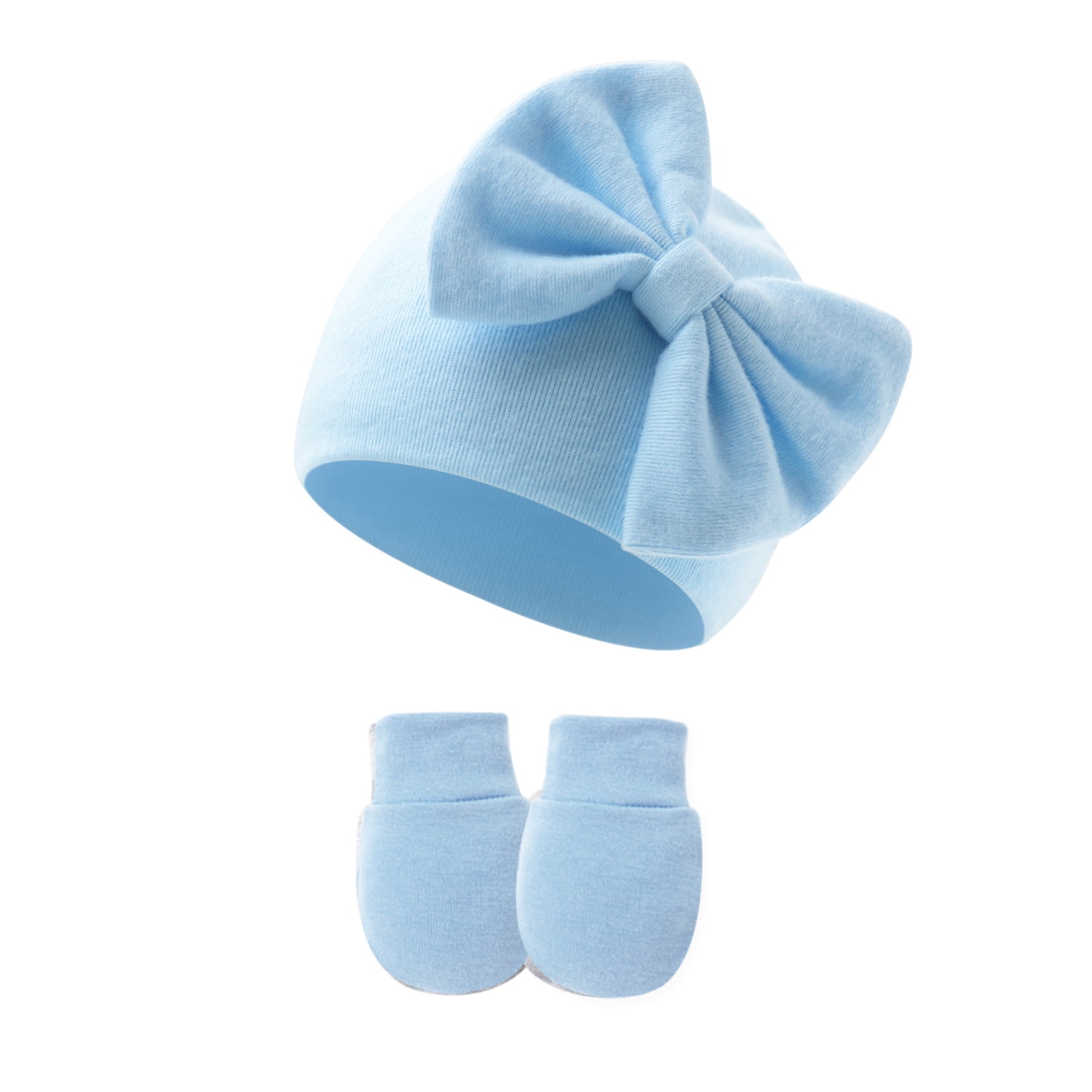 Newborn Baby Girl Hats and Mittens Set Cotton Bow Beanie Preemie Hats ...