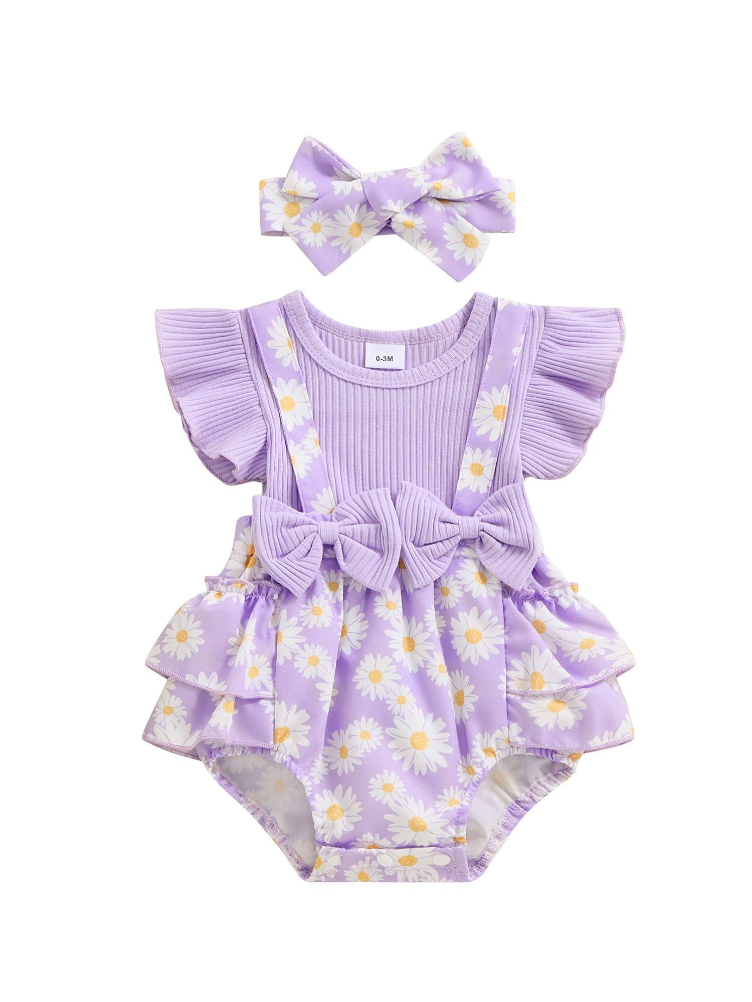 Newborn Baby Girl Outfits Daisy Floral Romper Dress Ruffle Suspender ...
