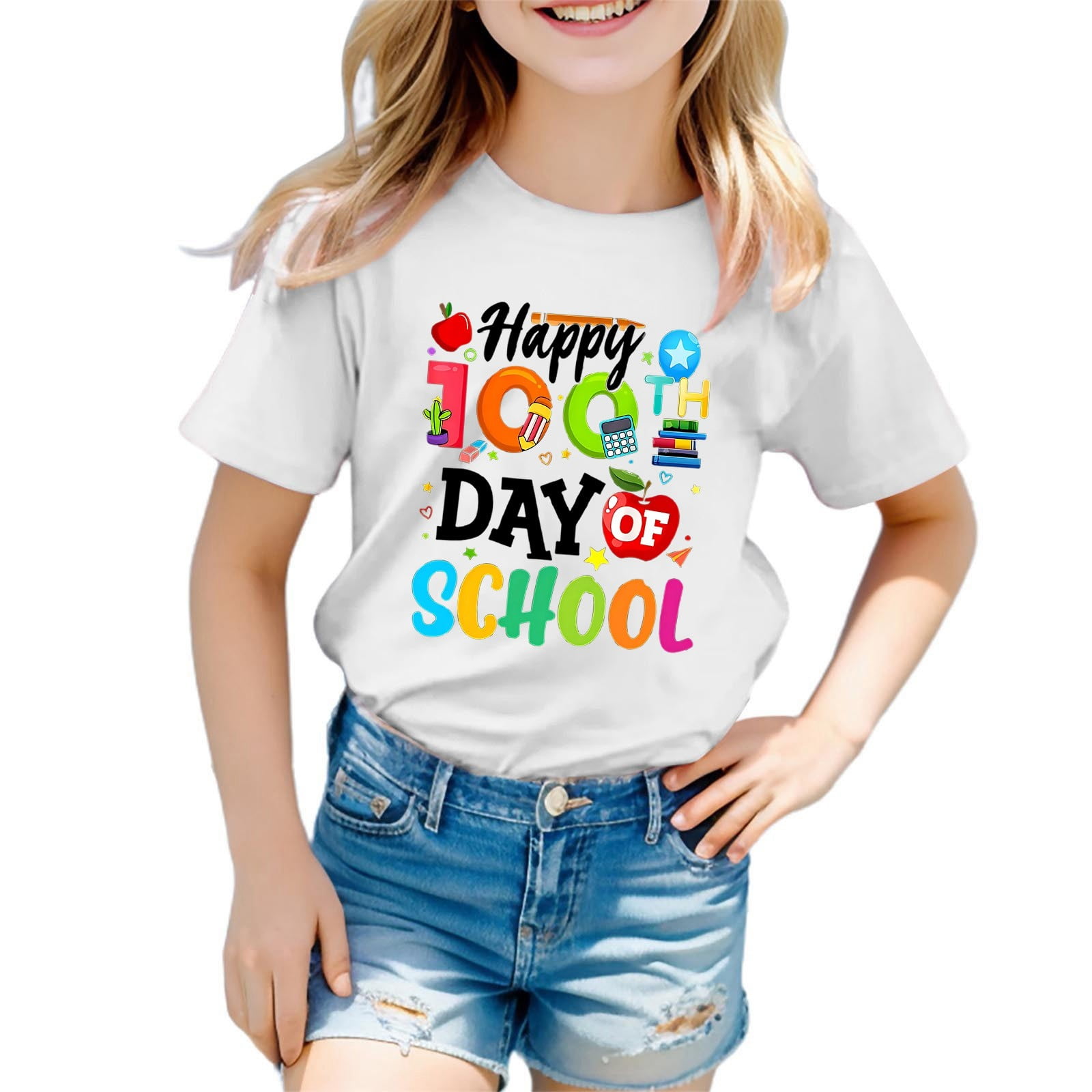 Baby Girl Outfits Round Neckline Tight Fit Cartoon Print Casual 100th ...