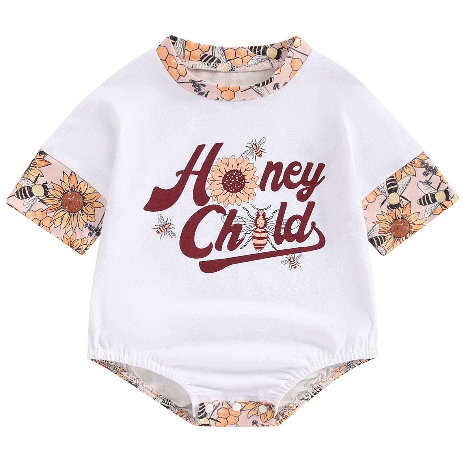 Newborn Baby Girl Romper Cute Sunflower Letter Short Sleeve Jumpsuit ...