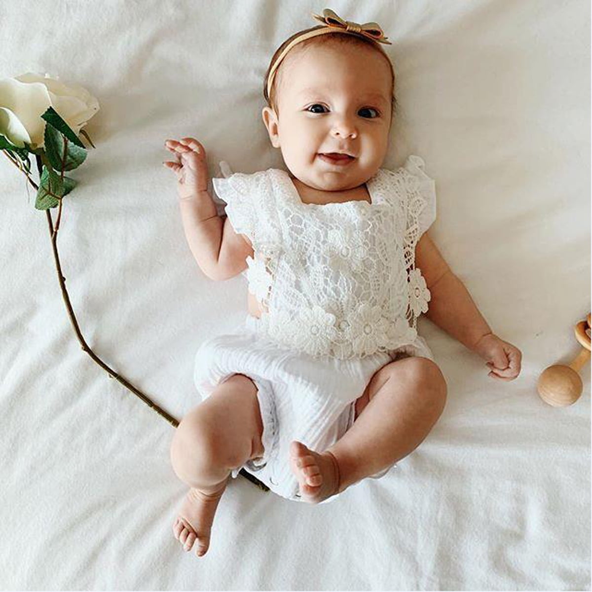 Newborn Baby Girl Ruffle Lace Romper Bodysuit Summer Jumpsuit Sunsuit ...