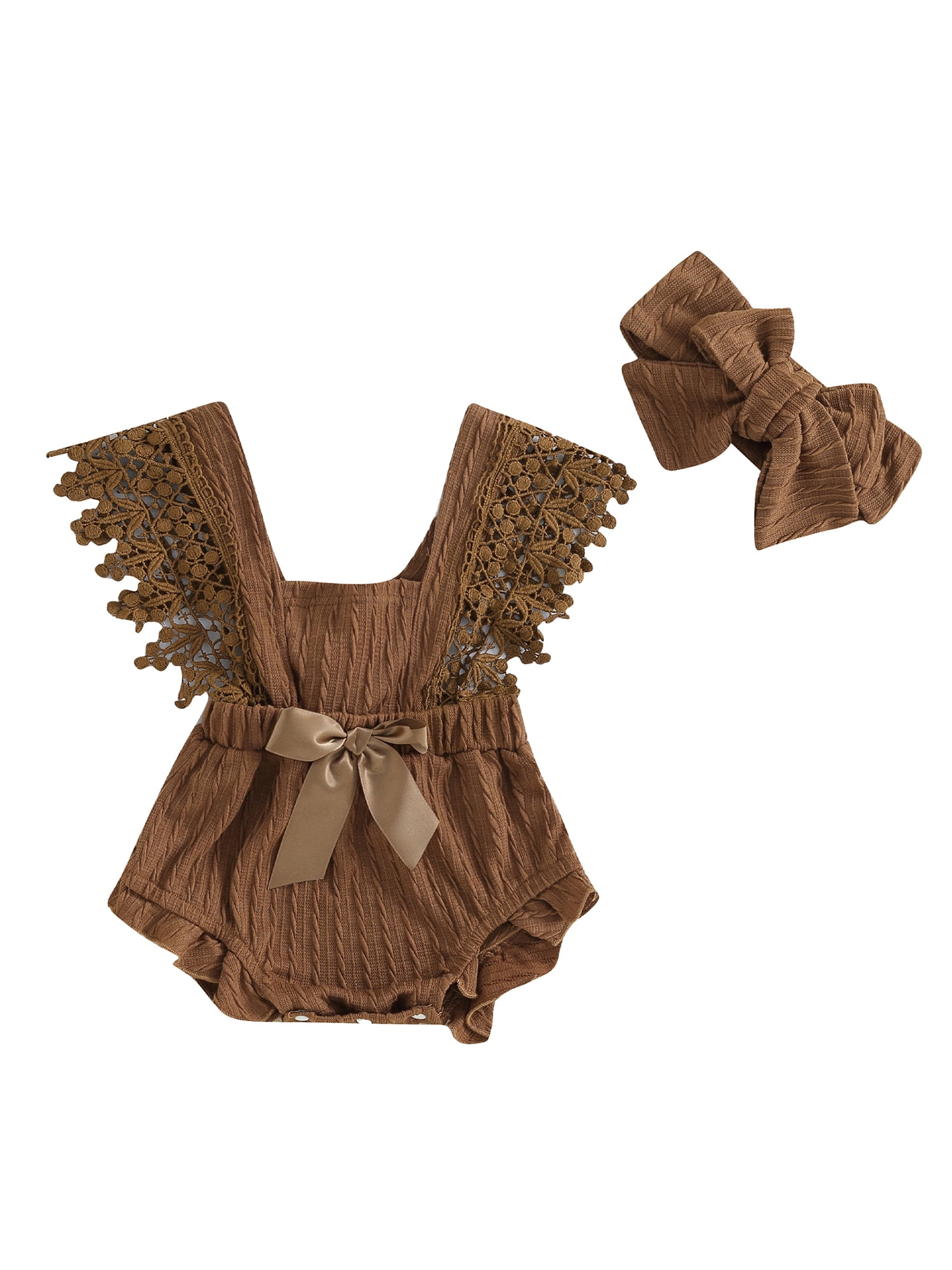 Newborn Baby Girl Sleeveless Ruffle Romper Square Neck Lace Cuffs Backless One Piece Jumpsuit ...