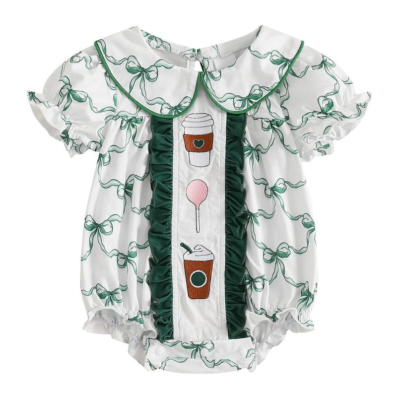 Newborn Baby Girl Summer Outfit Bow Short Puff Sleeve Smocked Bubble ...
