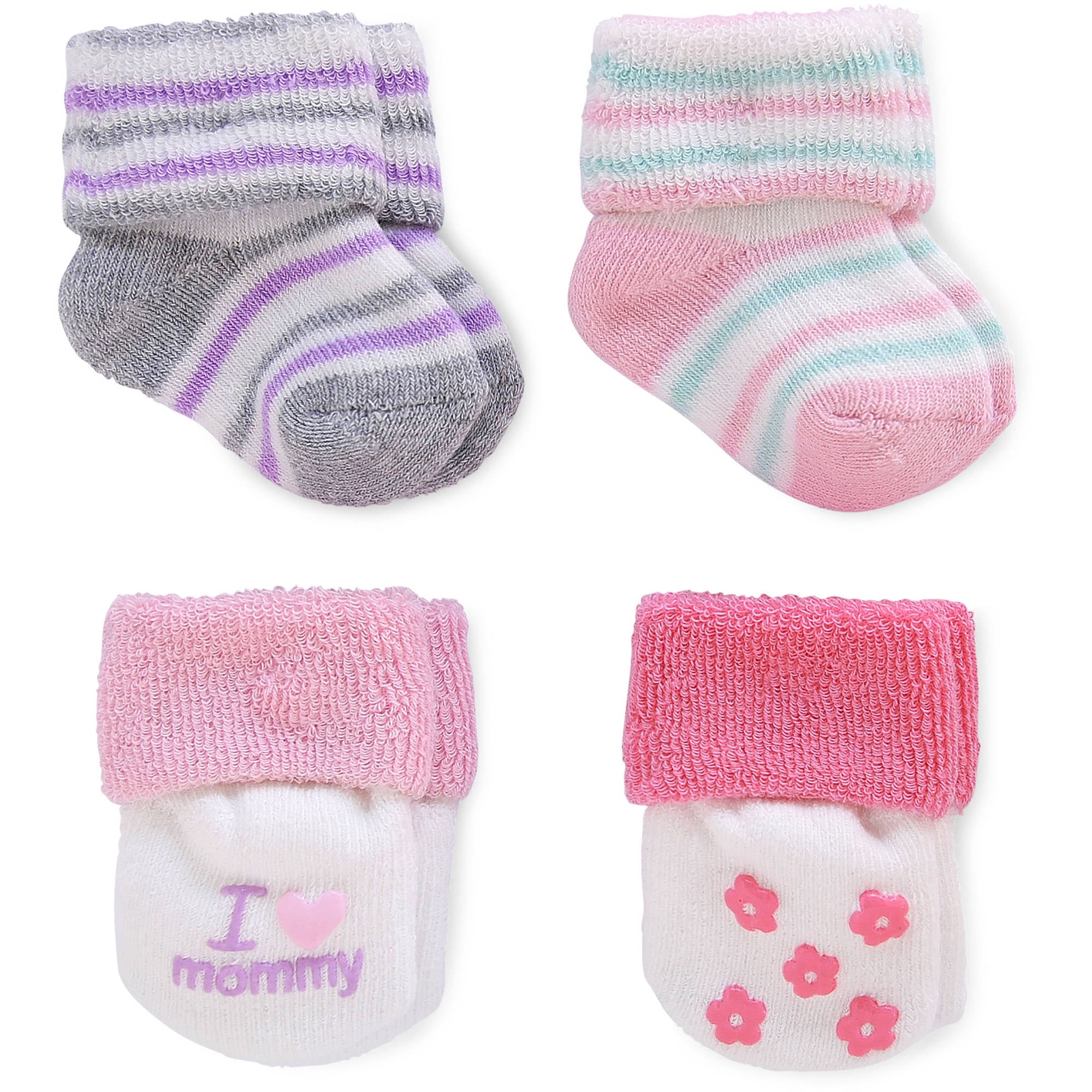 Newborn Baby Girl Terry Cuff Socks, 4 Pack - Walmart.com