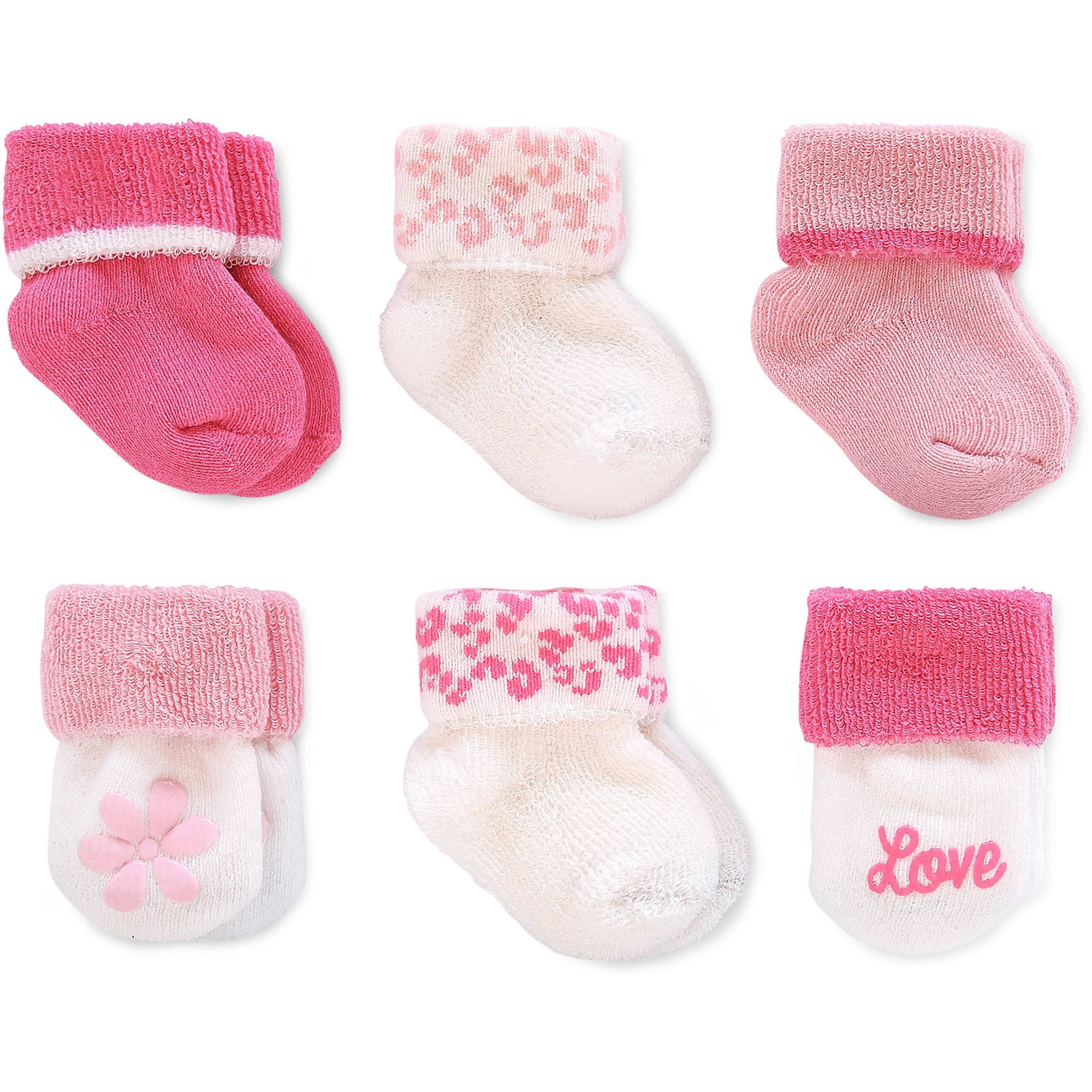 Newborn Baby Girl Terry Cuff Socks, 6 Pack - Walmart.com