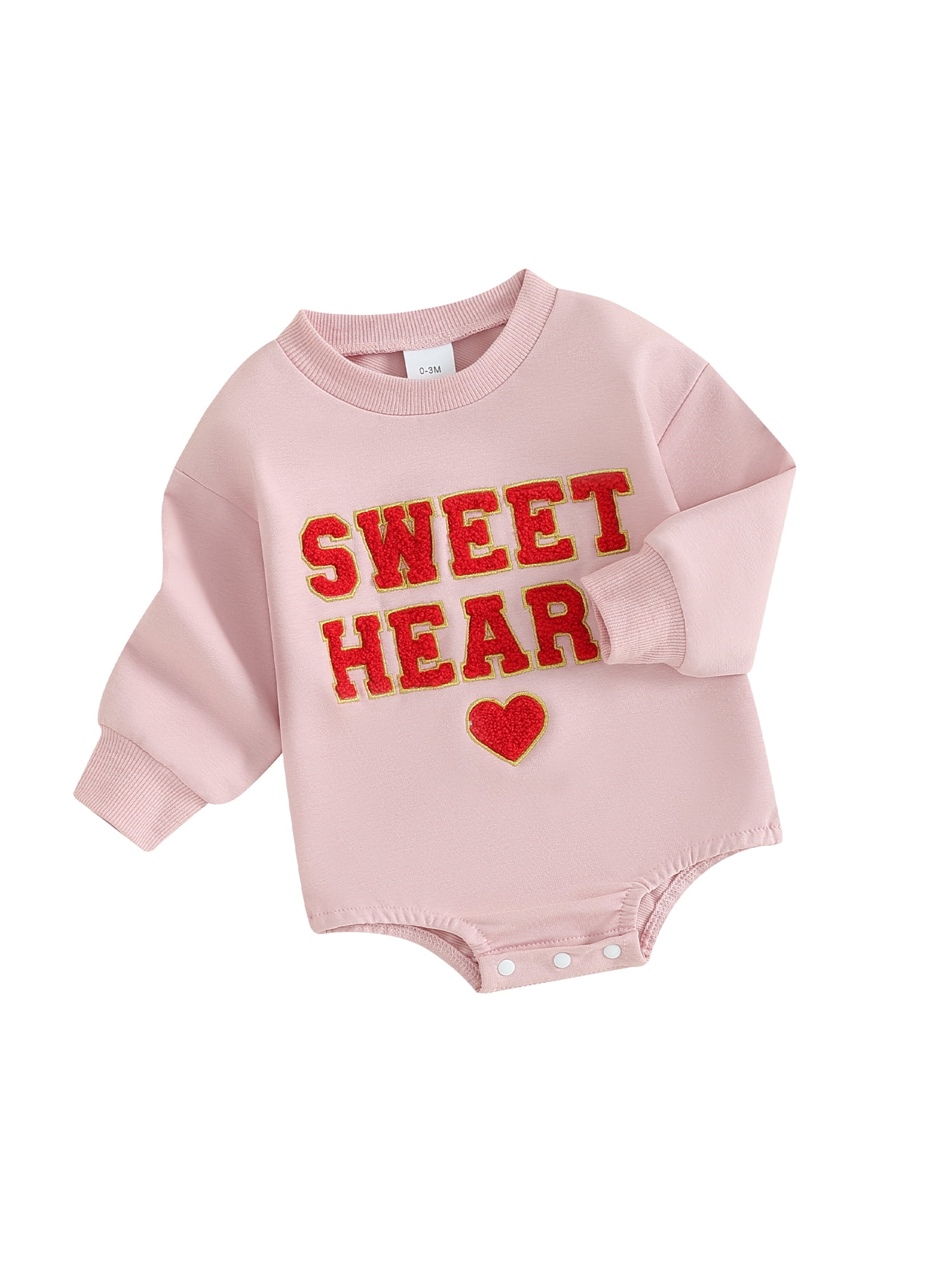 Newborn Baby Girl Valentines Day Clothes Letter Embroidery Oversized Sweatshirt Romper Long ...