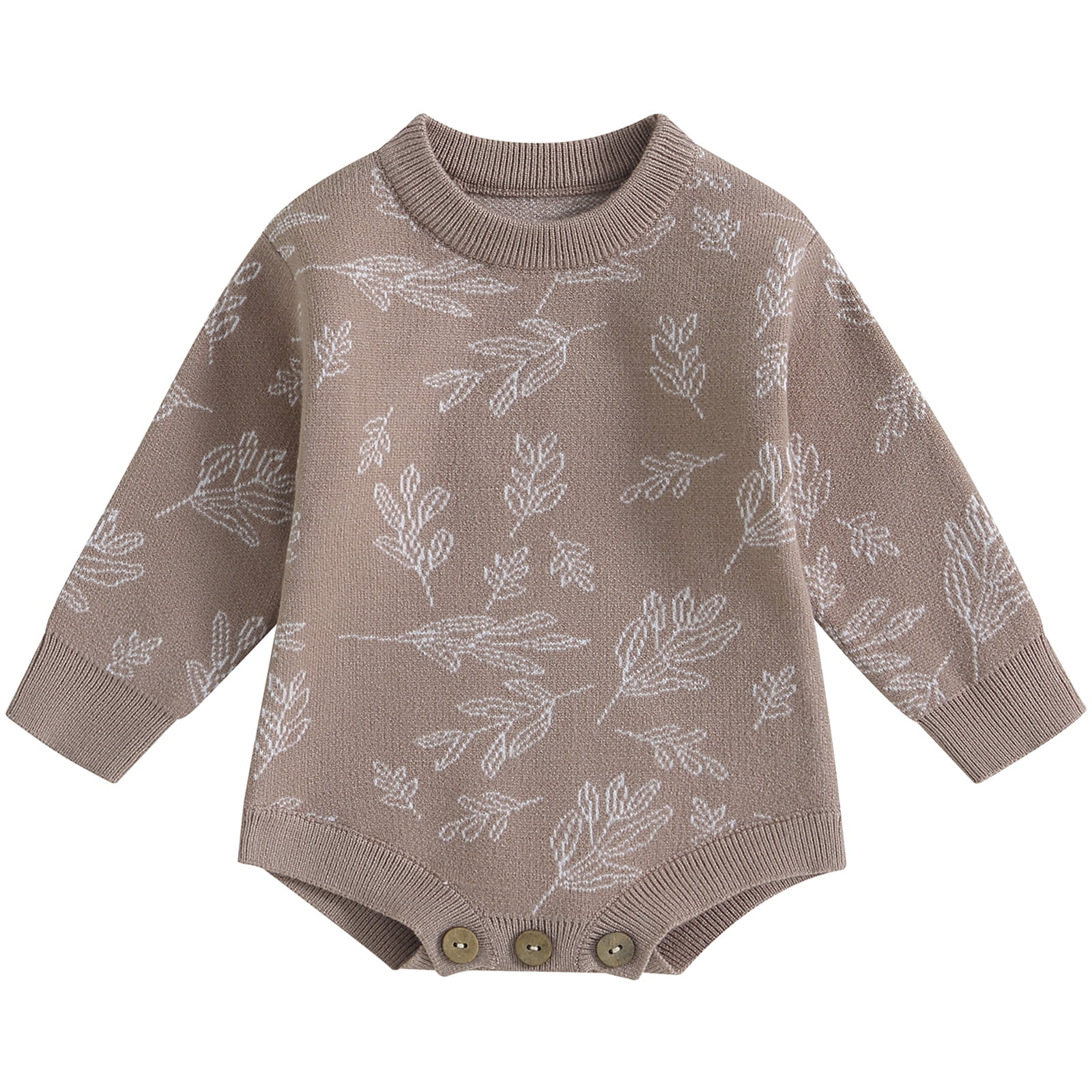 Newborn Baby Girls Autumn Winter Knit Romper Long Sleeve Crewneck Leaf Print Sweater Romper ...