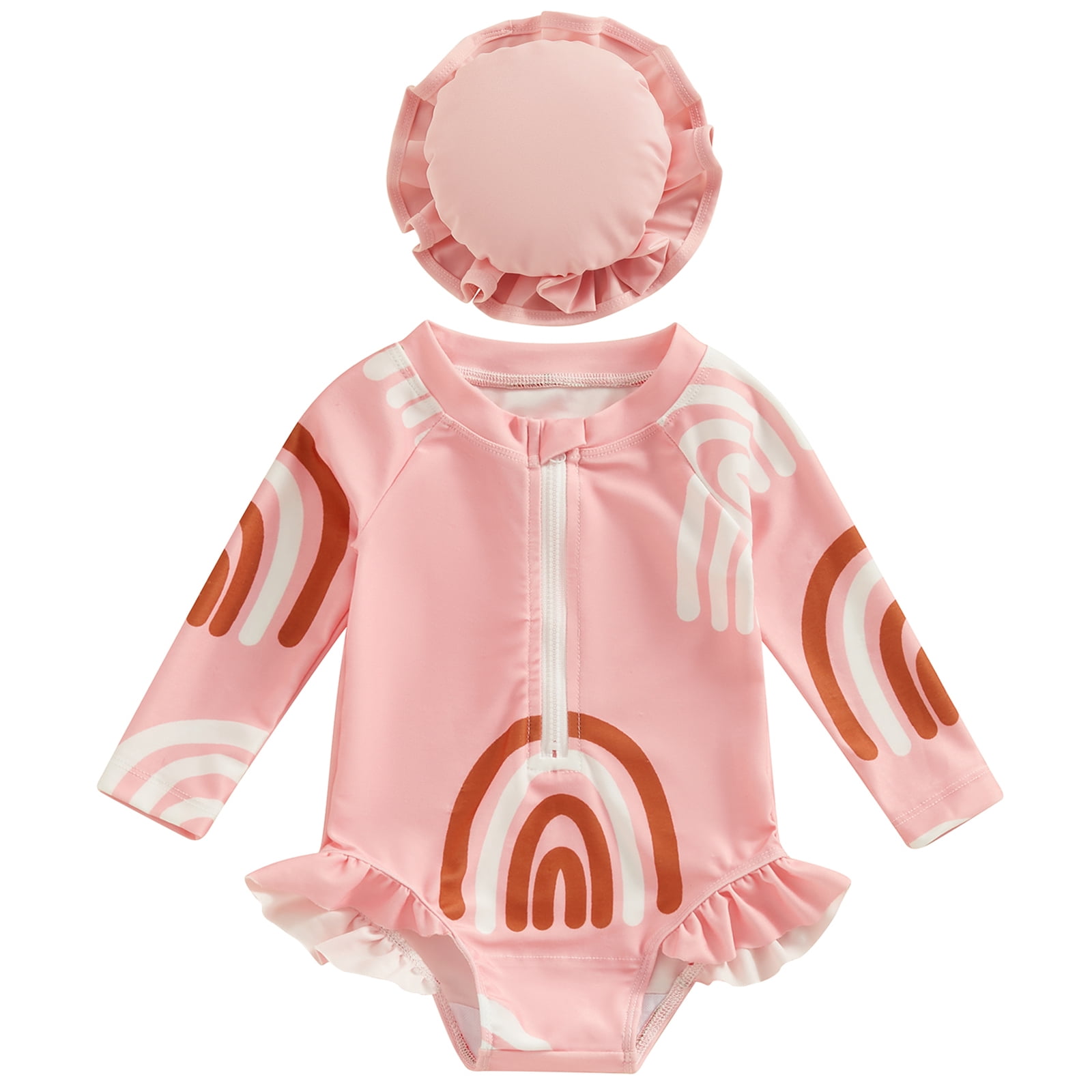 Newborn Baby Girls Bathing Suit Long Sleeve Zipper Swimsuit Swim Cap ...