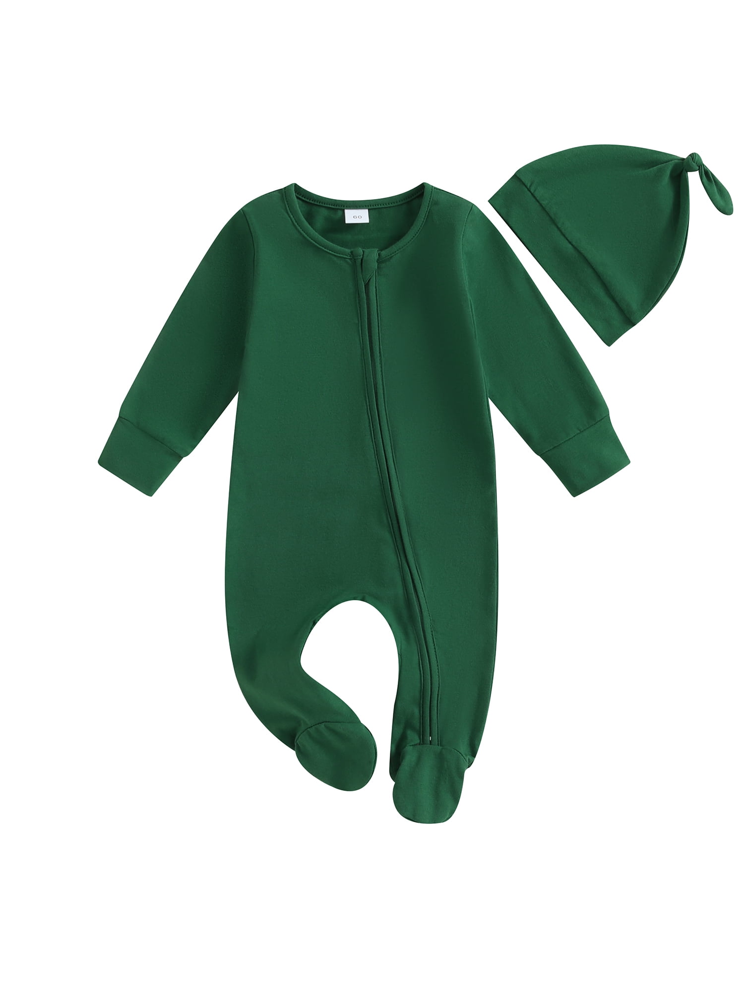 Newborn Baby Girls Boys Footies Rompers Solid Long Sleeve Full Zipper ...