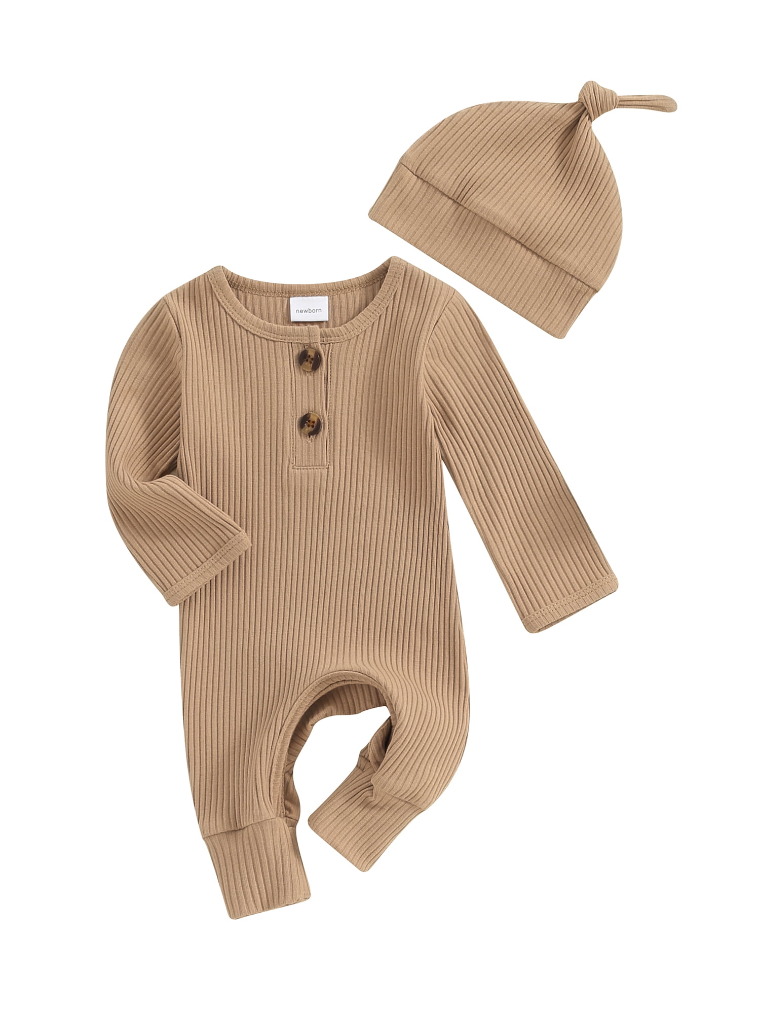 Newborn Baby Girls Boys Romper Bodysuit Long Sleeve Solid Ribbed ...