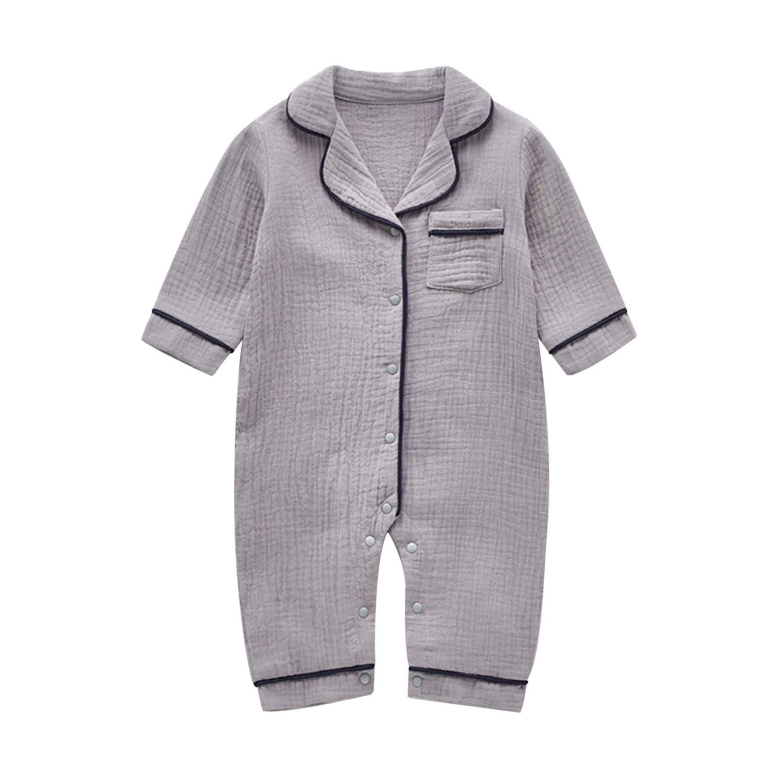 Newborn Baby Girls Boys Solid Color Pajamas Romper Button Up Lapel ...