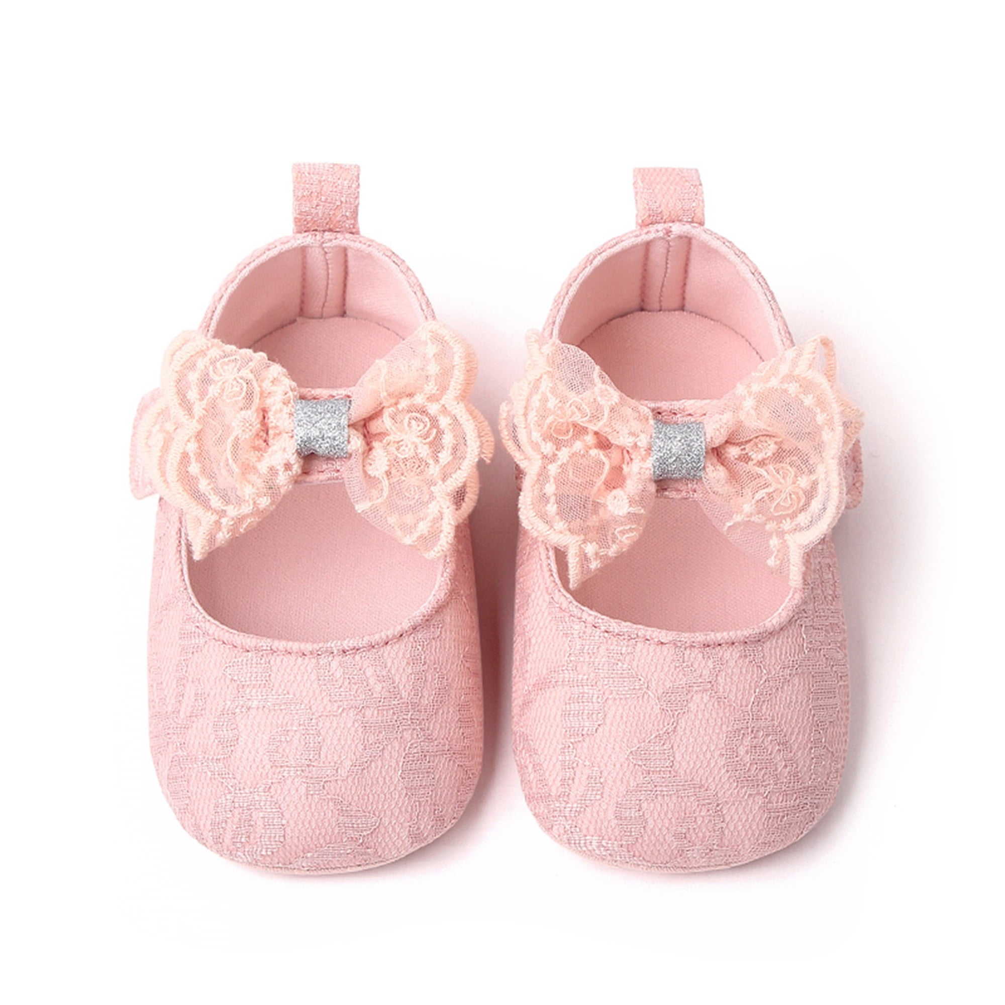 Newborn Baby Girls Dress Shoes Mary Jane Lace Bowknot Flats None-Slip ...