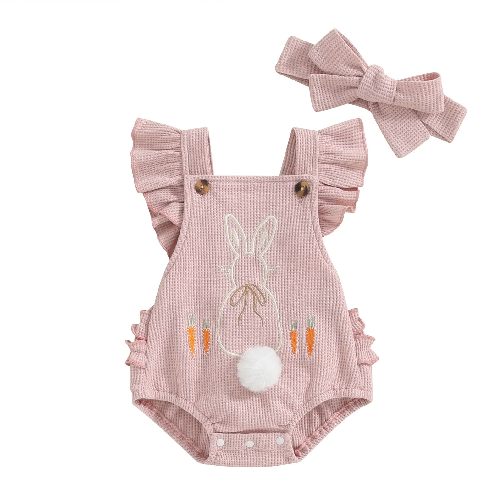 Newborn Baby Girls Easter Romper Bunny Outfit Ruffle Sleeveless Bodysuit Jumpsuit one-piece ...