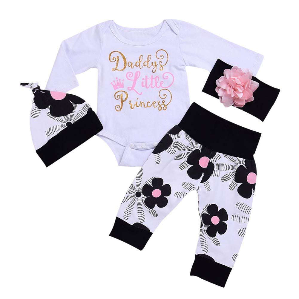 Newborn Baby Girls Flowers Outfits Romper Playsuit Tops + Long Pants ...
