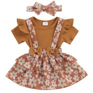 Izhansean 3PCS Newborn Baby Girl Summer Clothes Floral Romper Jumpsuit Shorts Outfits Set Coffee ...