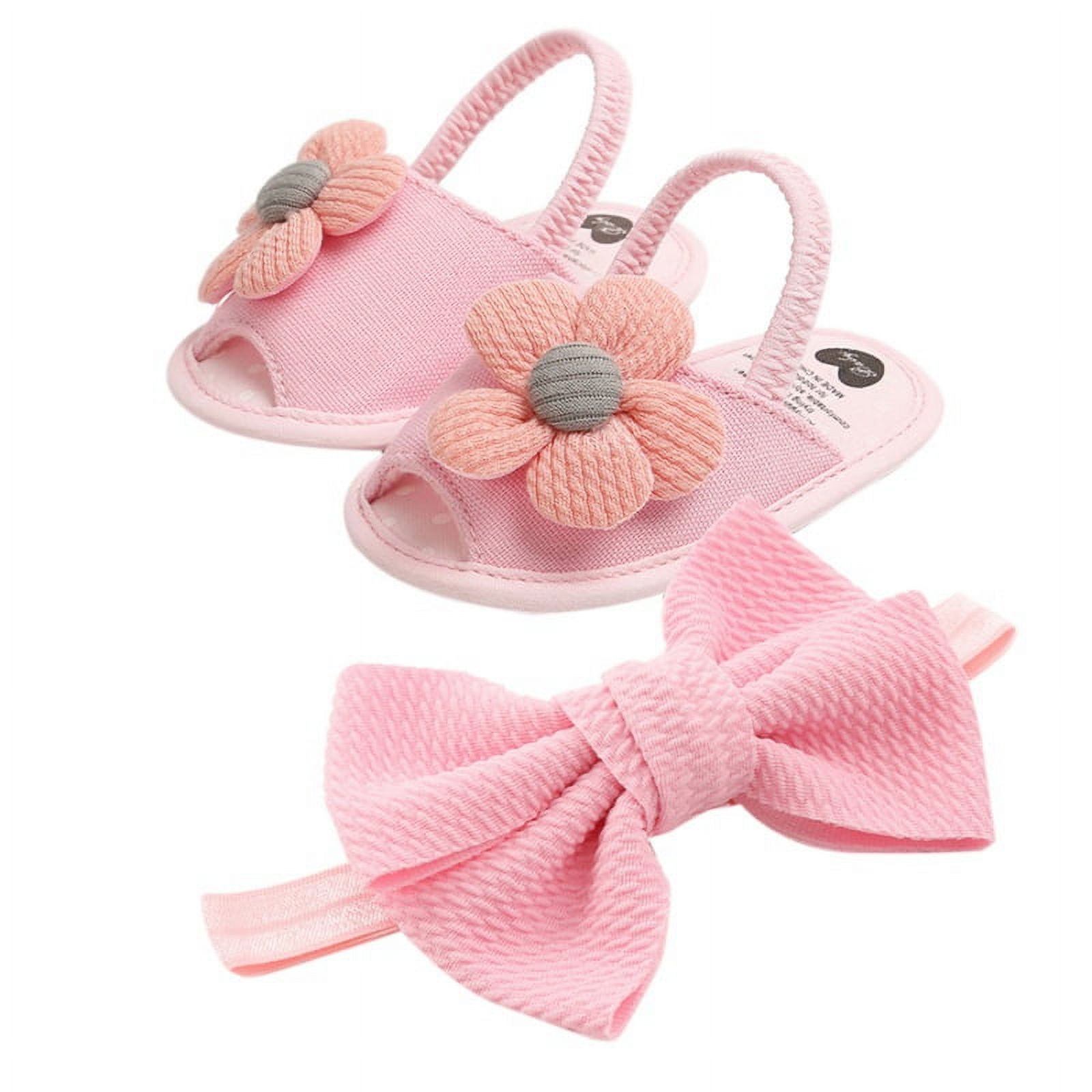 Newborn Baby Girls Sandals with Headband Premium Soft Bow Anti-Slip for ...