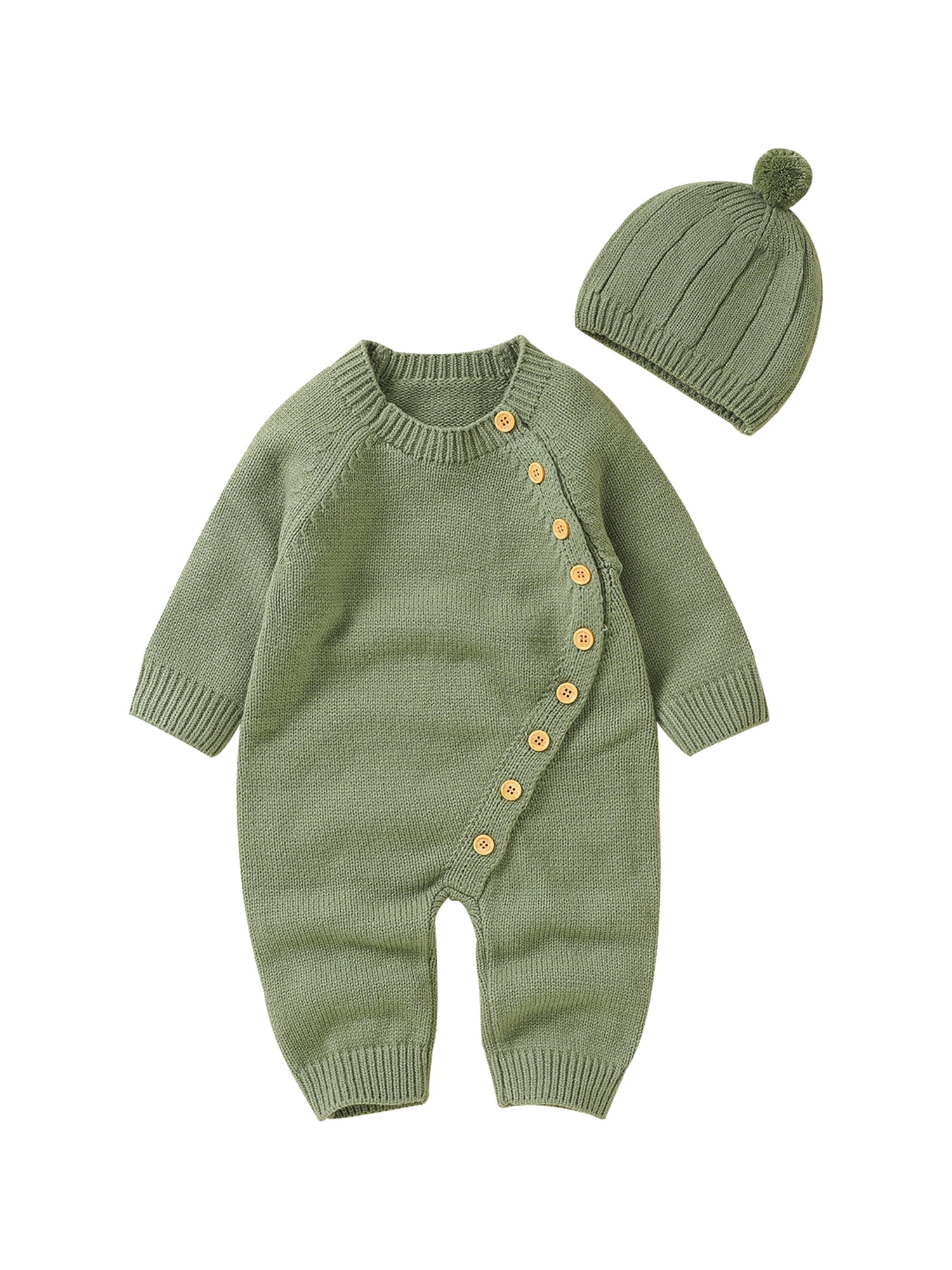 Newborn Baby Knit Romper Kids Solid Long Sleeve One Piece Jumpsuit ...