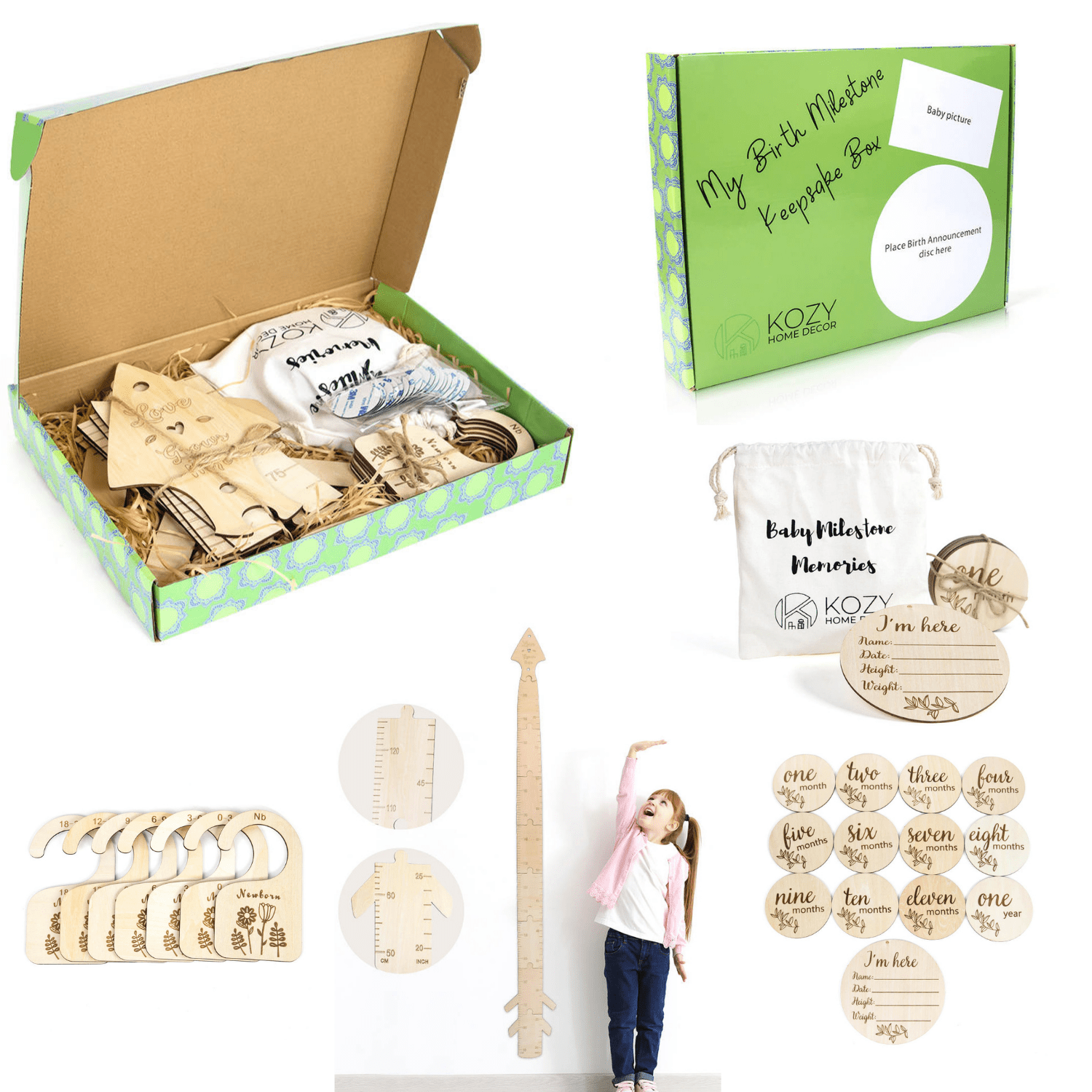 Newborn Baby Milestone Keepsake Box - Boy or Girl - 4 Piece Bundle, 12 ...