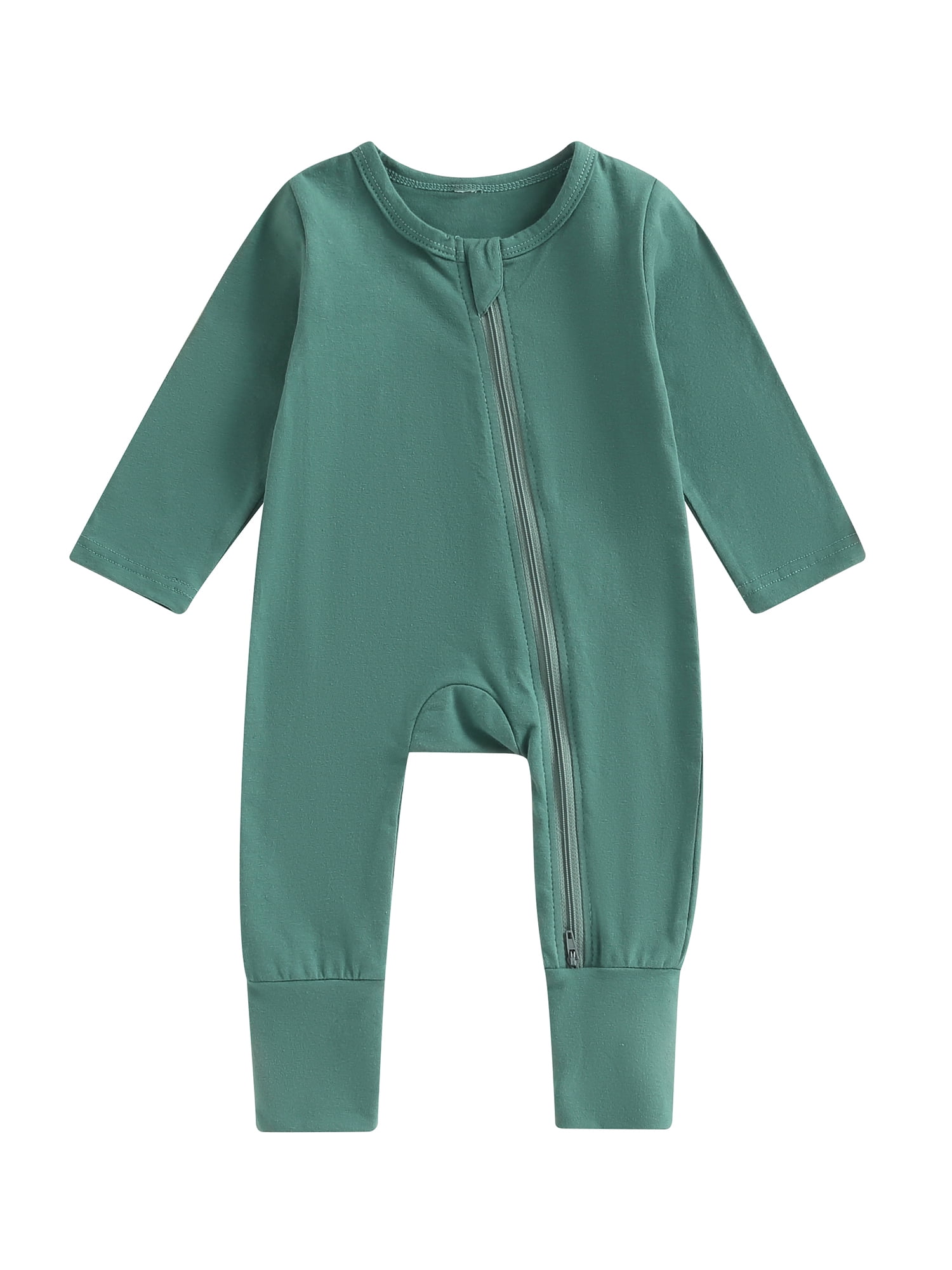 Newborn Baby Romper Pajamas Long Sleeve Crew Neck Zipper Footless One Piece Jumpsuit Sleeper ...