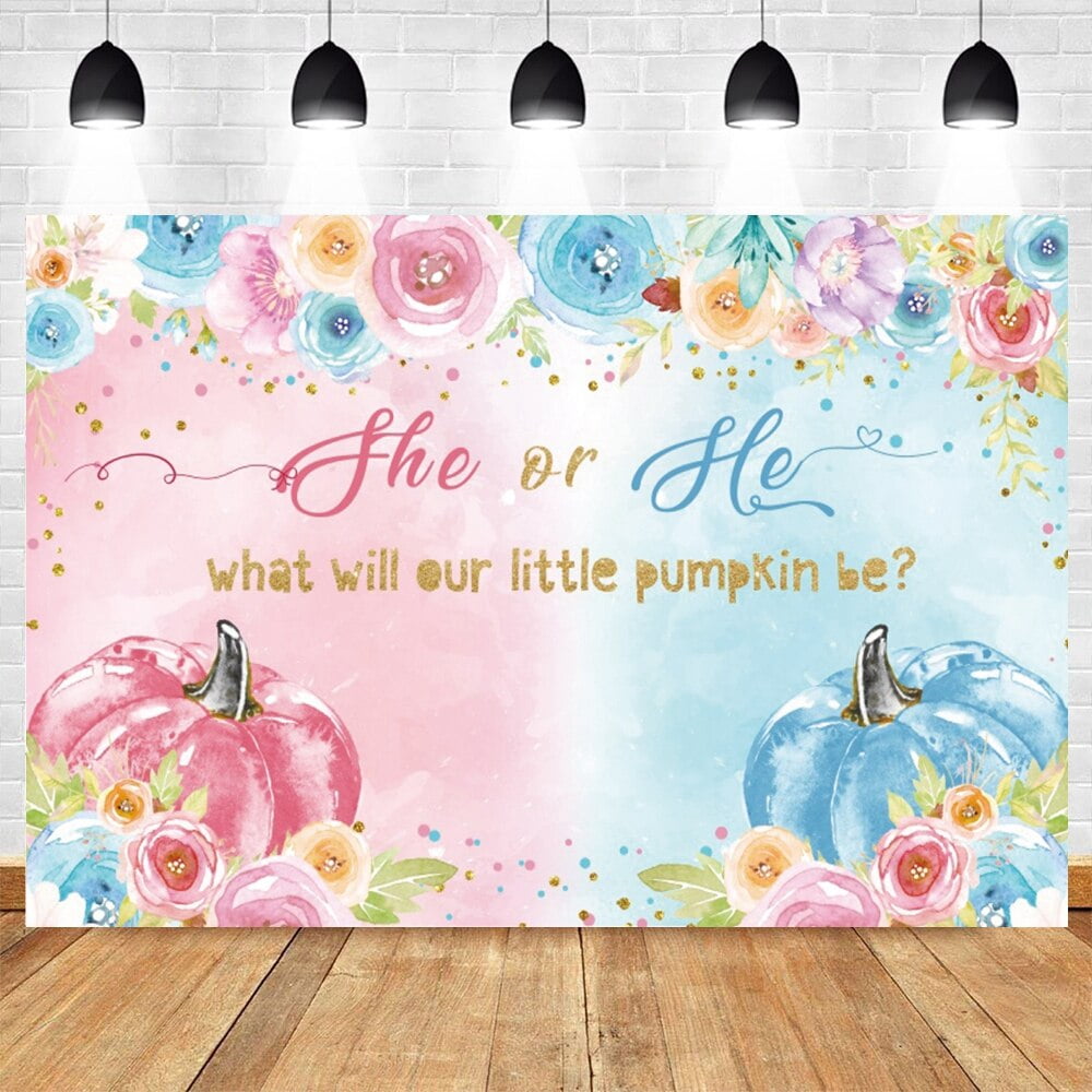 Newborn Baby Shower Backdrop Boy Or Girl Gender Reveal Party Pumpkin ...
